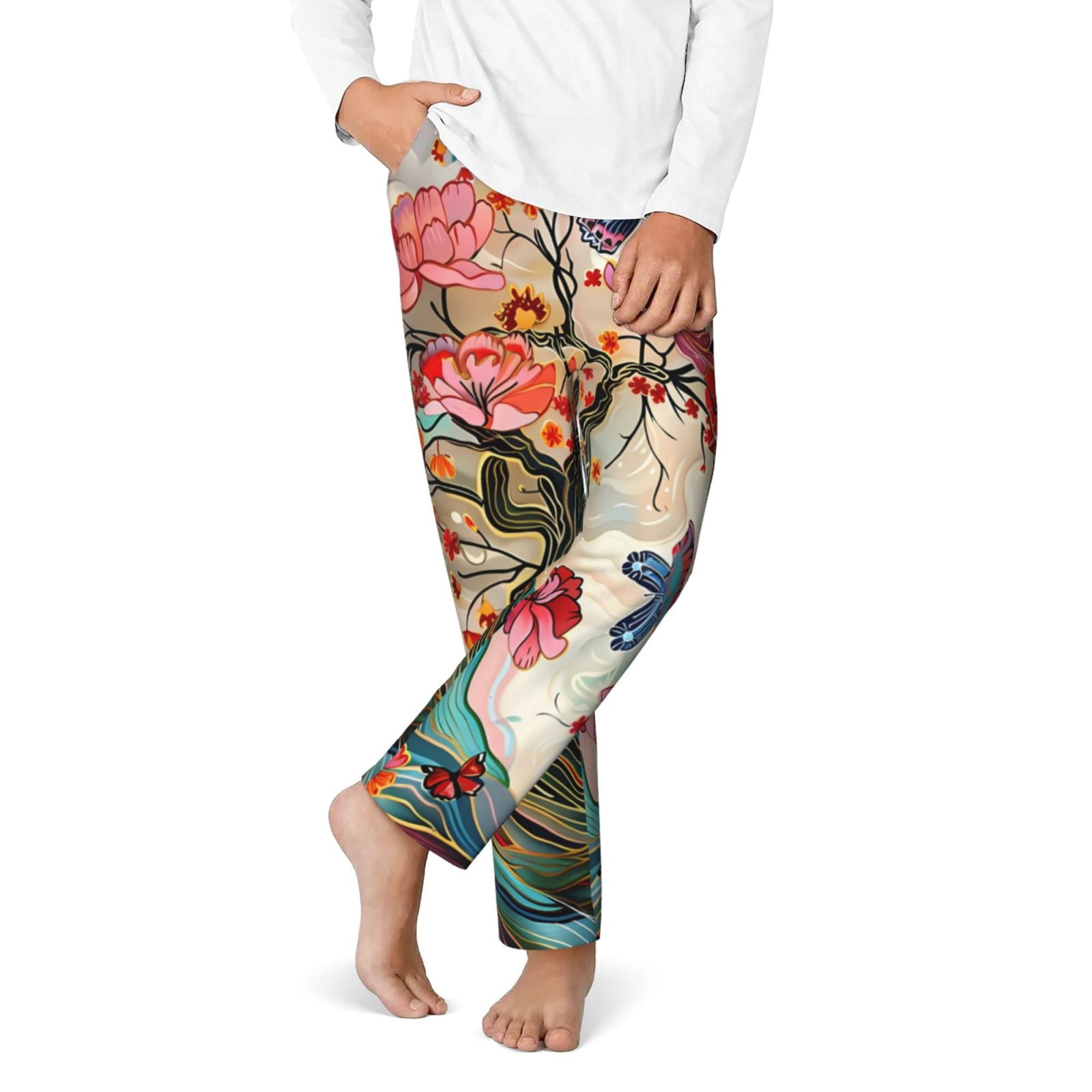 Rocae Butterflies And Flowers Painting for Teenagers' Pajama Pants ...