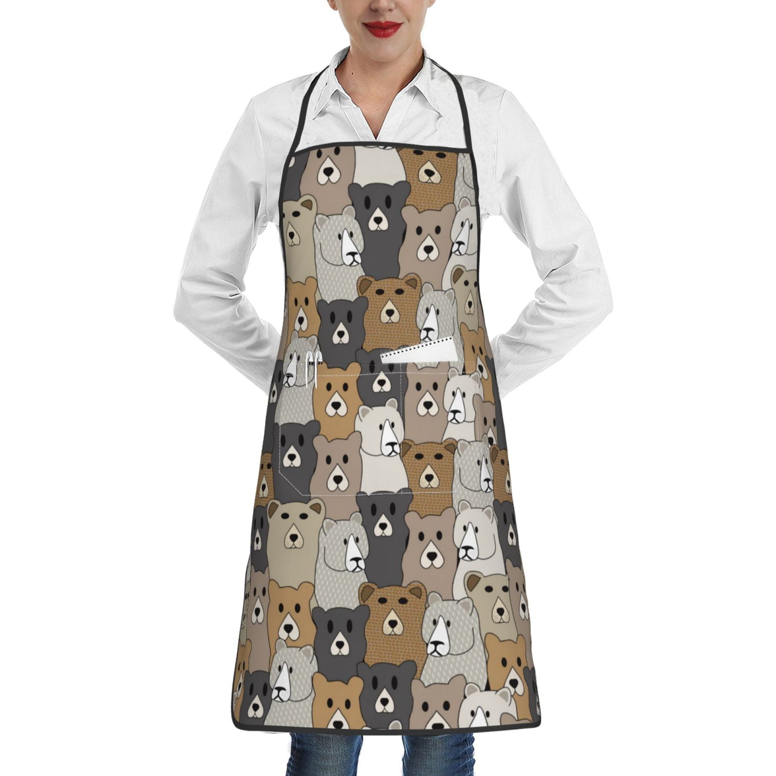 Rocae Cartoon Bear for Kitchen Aprons for Women Adjustable Cooking ...