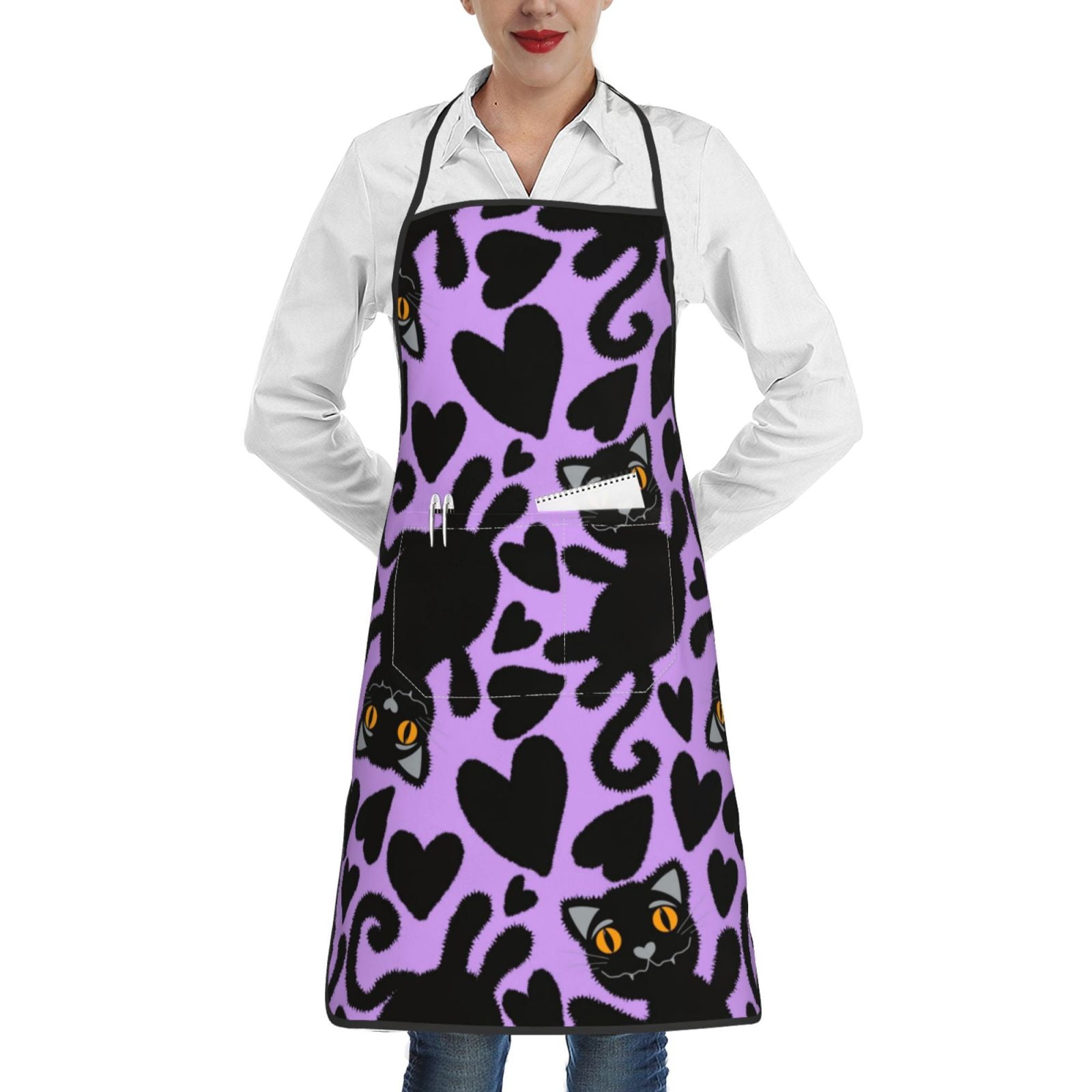 Rocae Cartoon Black Cats for Kitchen Aprons for Women Adjustable ...