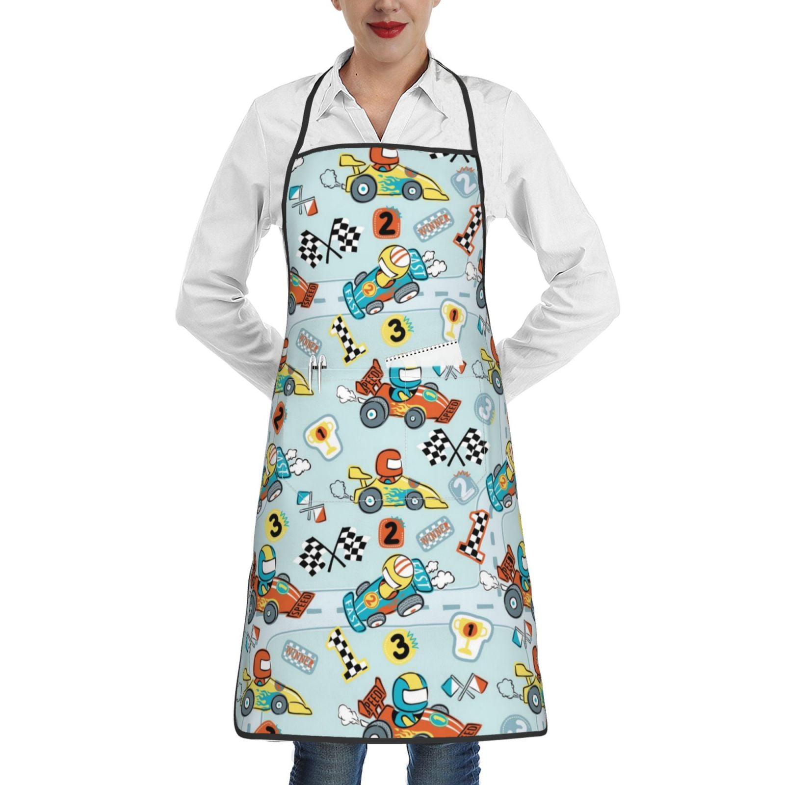 Rocae Cartoon Car Racing for Kitchen Aprons for Women Adjustable ...