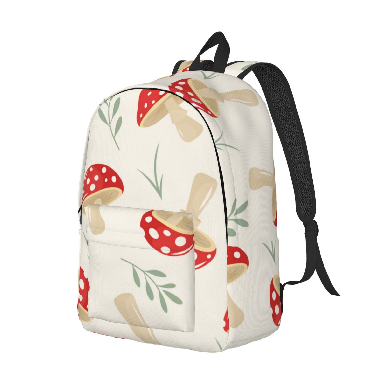 Rocae Cartoon Flat Mushrooms for Durable Canvas Backpack Leisure Large ...