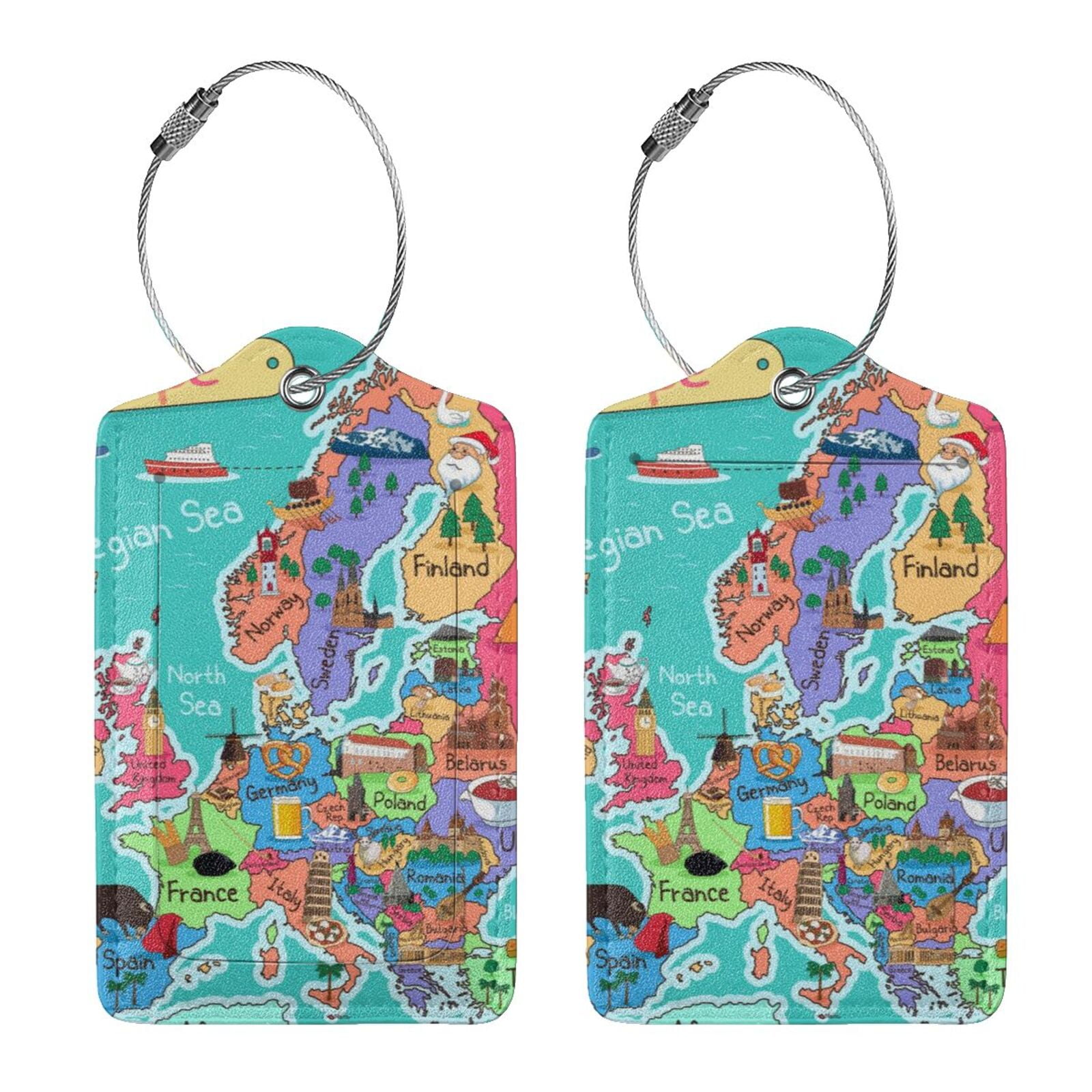 Rocae Cartoon Map Of Europe for Leather Luggage Baggage Tags ID Label ...
