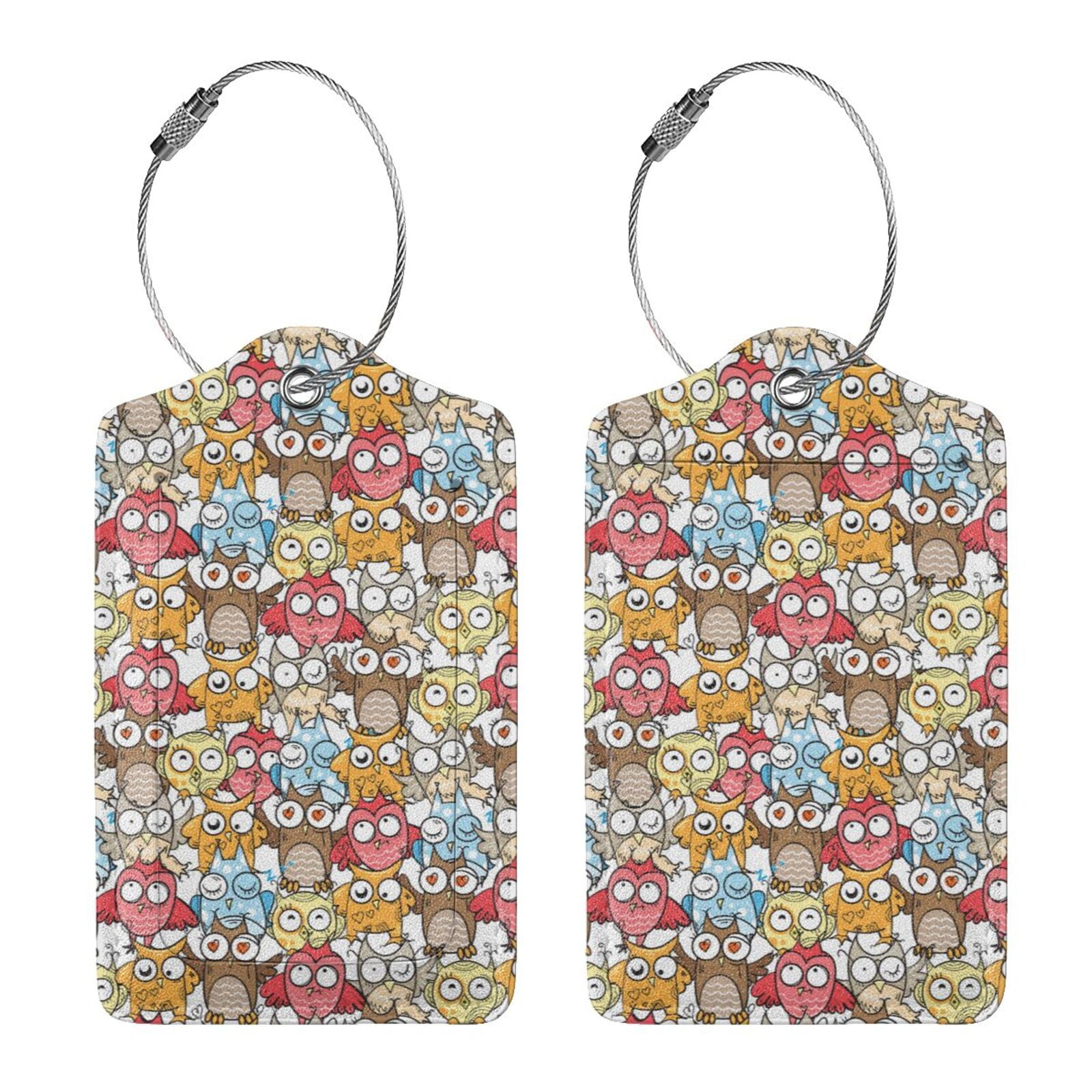 Rocae Cartoon Owls 1 for Leather Luggage Baggage Tags ID Label Privacy Cover ID Label with ...