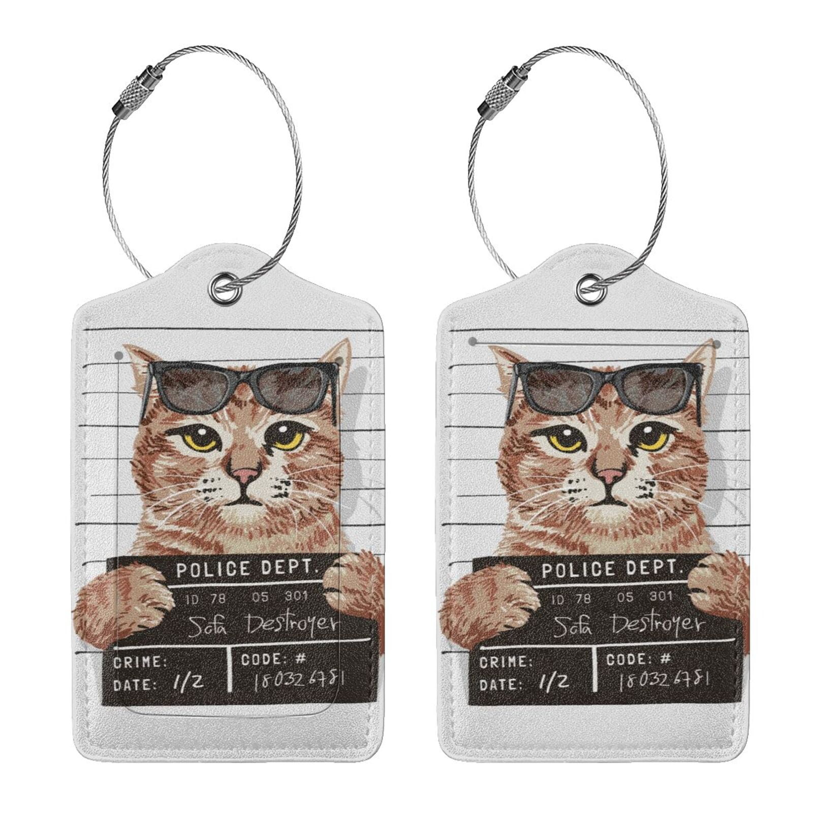 Rocae Cat Holding Mugshot Sign for Leather Luggage Baggage Tags ID ...