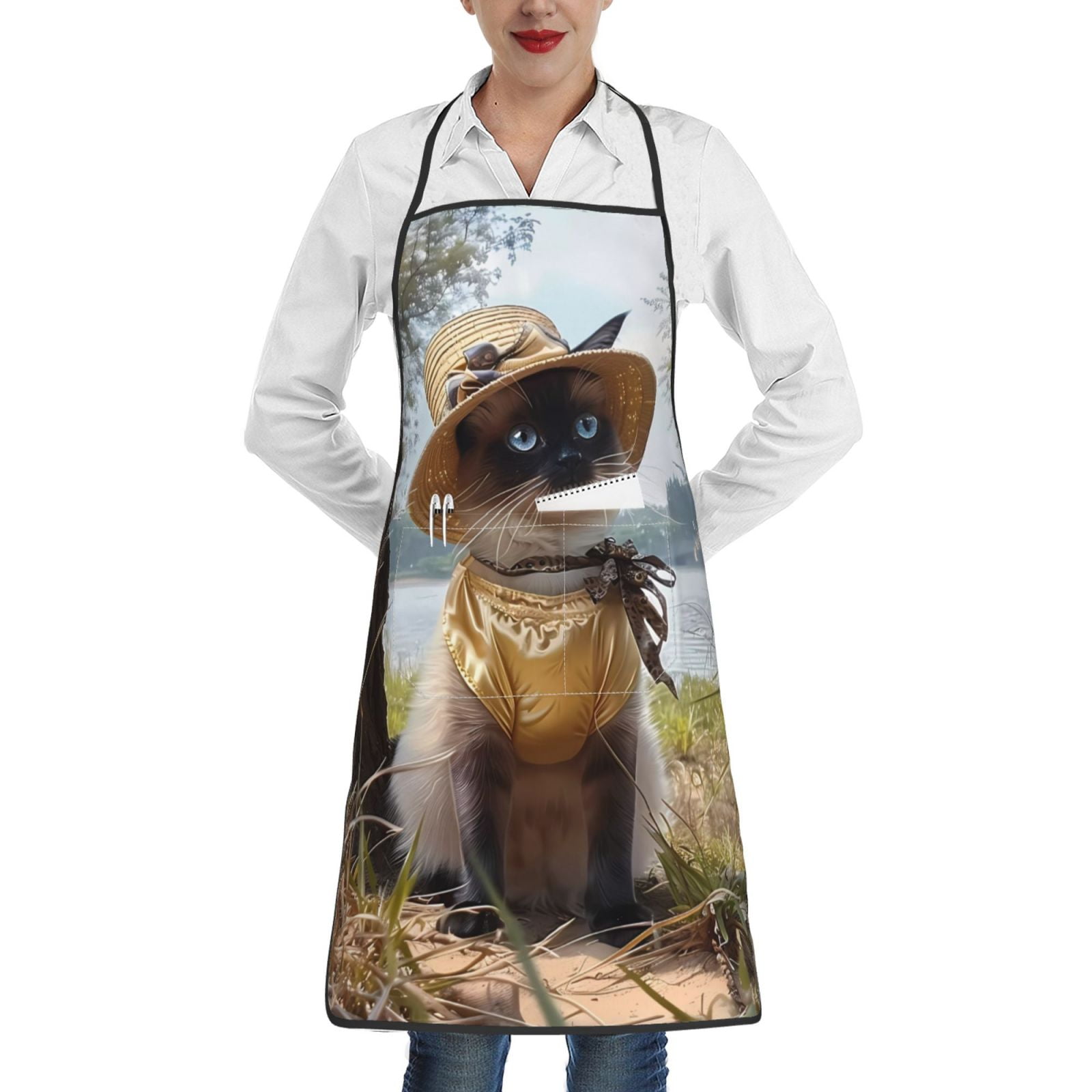 Rocae Cat In Sun Hat for Kitchen Aprons for Women Adjustable Cooking ...