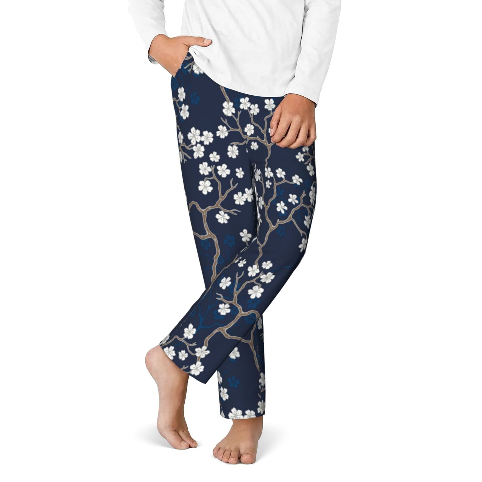 Rocae Cherry Blossoms on Navy Background for Teenagers' Pajama Pants ...