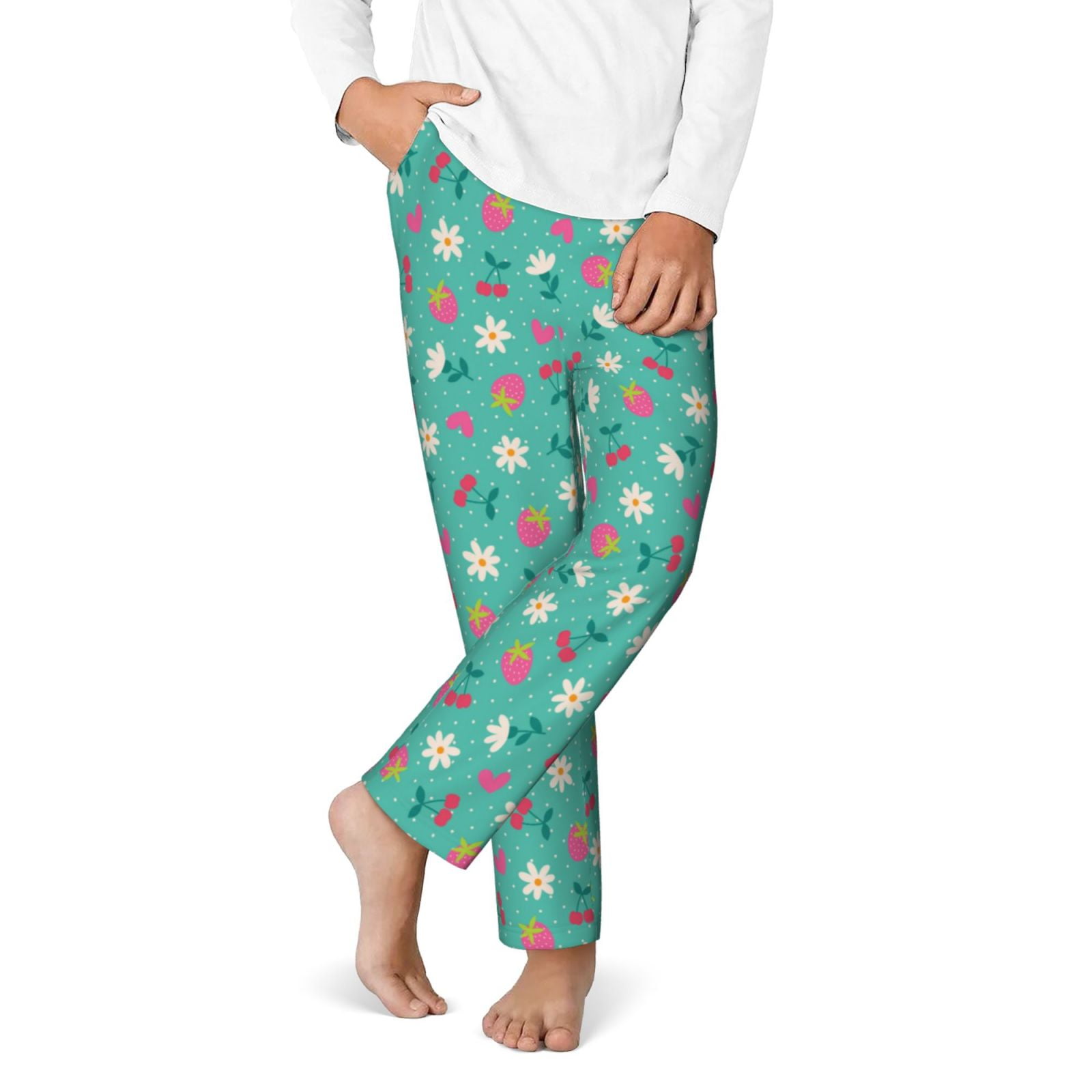 Rocae Cherry Strawberry Floral for Teenagers' Pajama Pants,Girls lounge ...