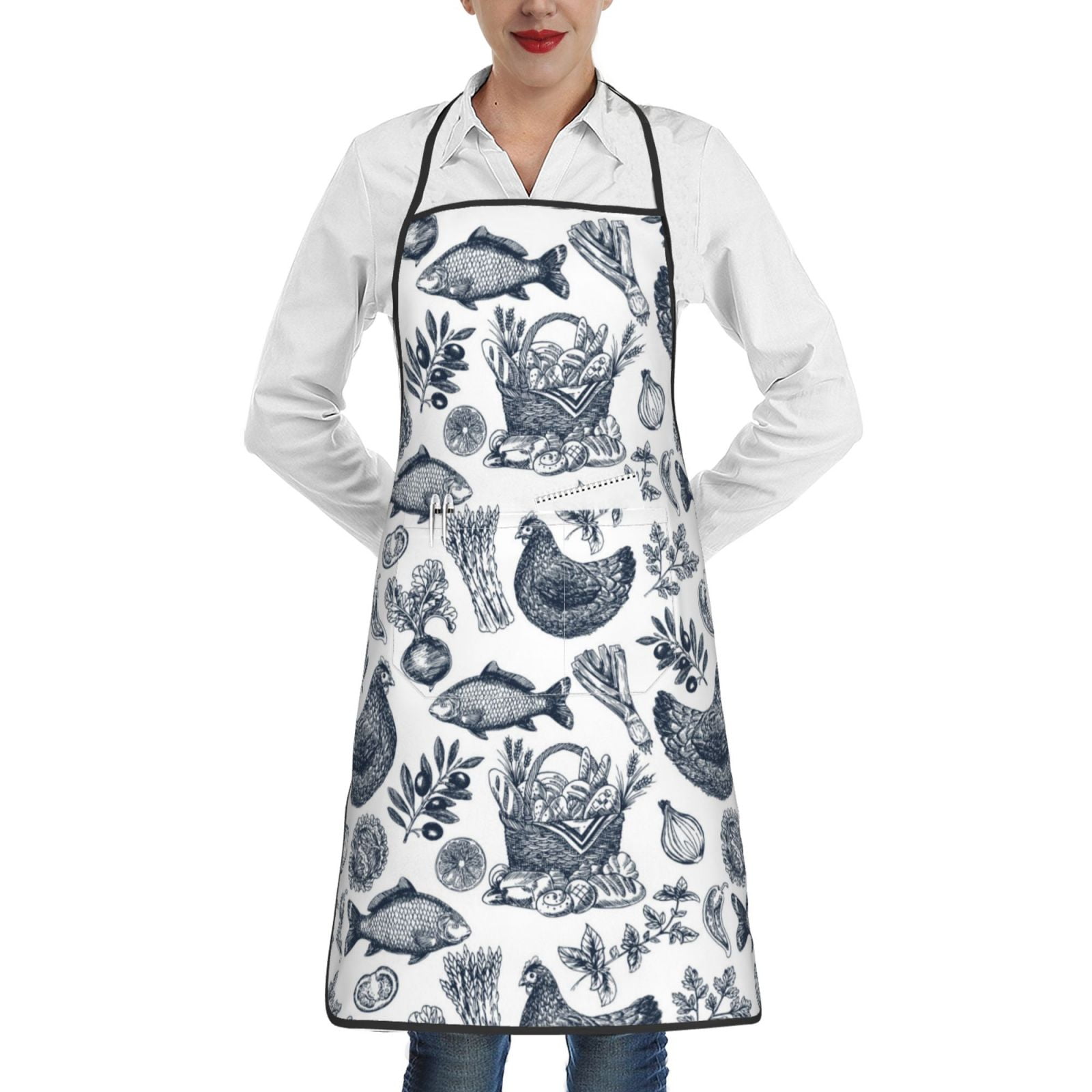Rocae Chicken And Fish for Kitchen Aprons for Women Adjustable Cooking ...