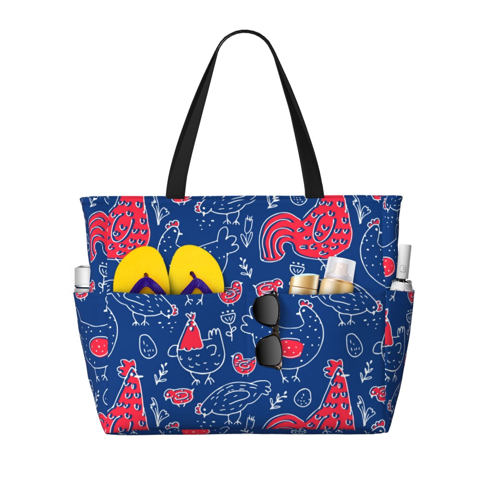 Rocae Chicken and Rooster for Large Women's Waterproof Beach Bag Tote ...
