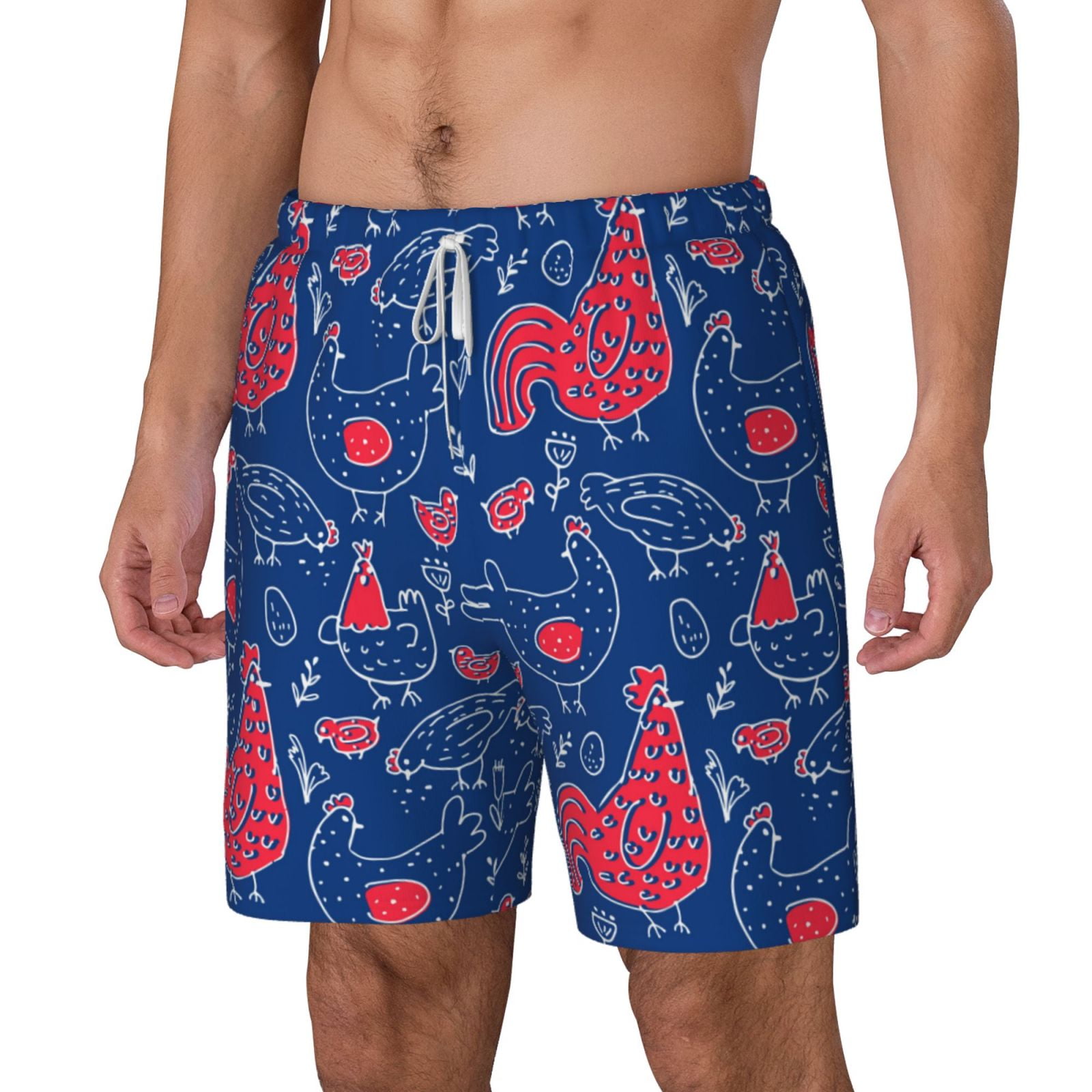 Rocae Chicken and Rooster for Men's Swim Trunks Quick Dry With Two Side ...