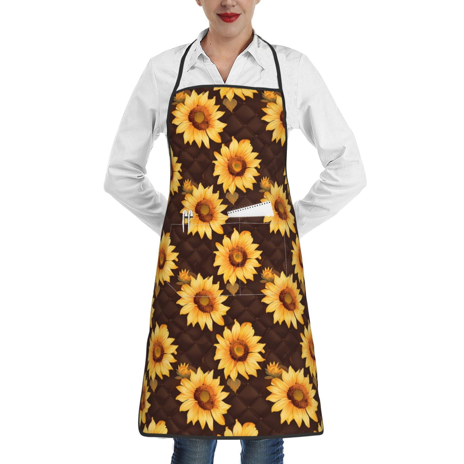 Rocae Chocolate Plaid Sunflower A for Kitchen Aprons for Women ...