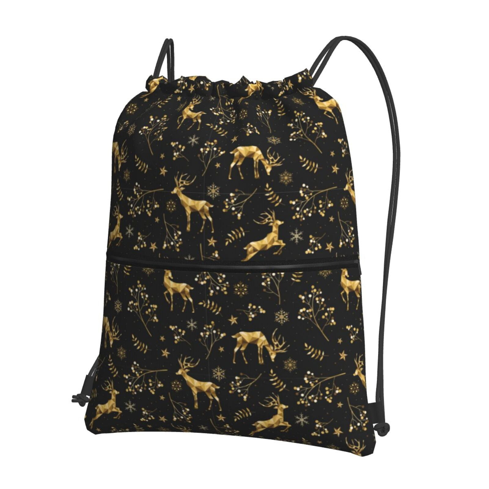 Rocae Christmas Gold Deers1 for Drawstring zipper Backpack Gym Backpack ...