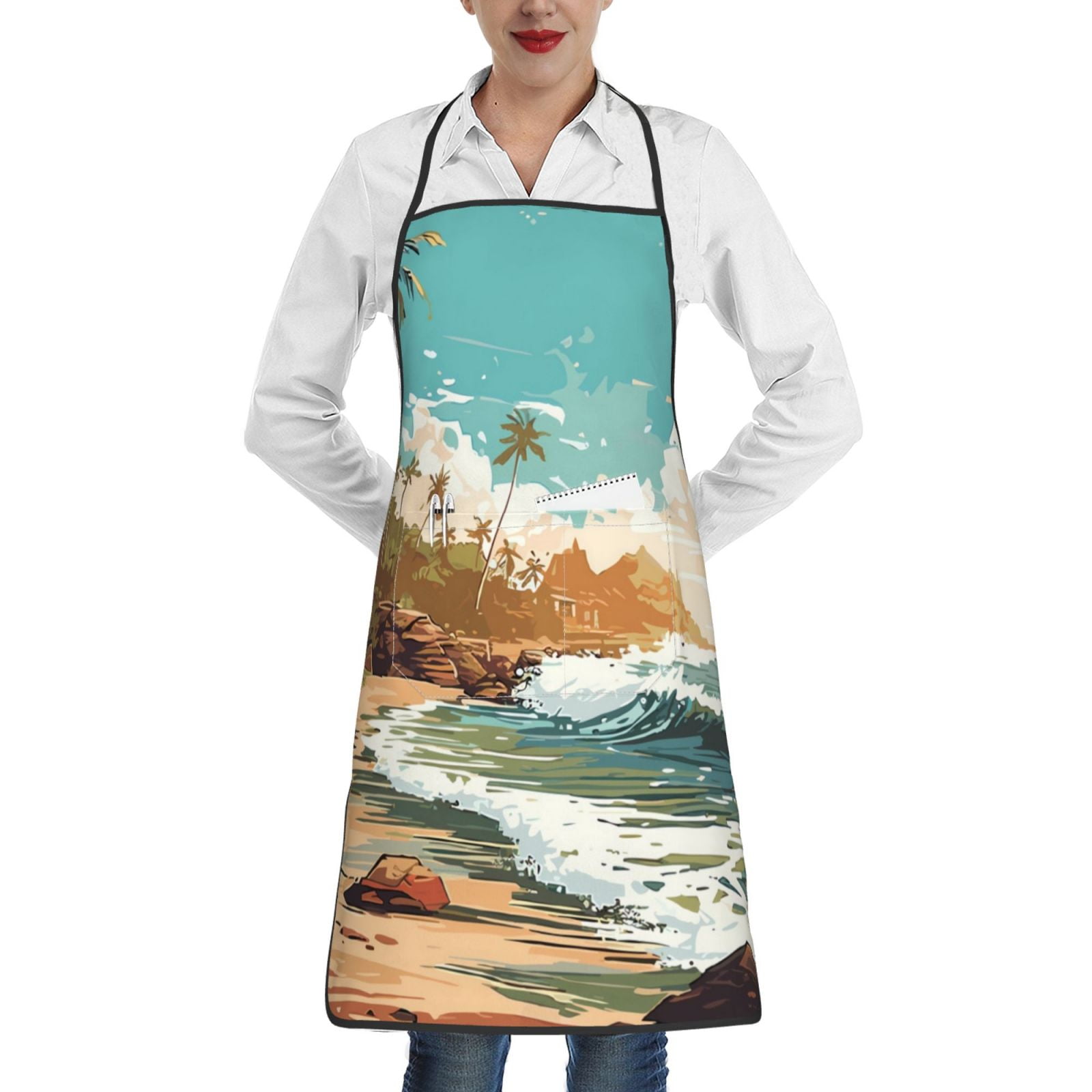 Rocae Coastal Palm Beach for Kitchen Aprons for Women Adjustable ...