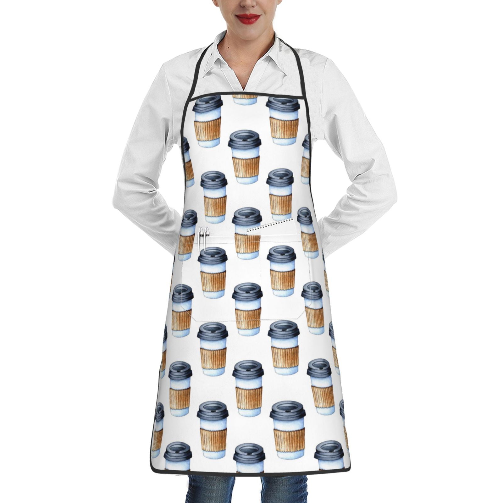 Rocae Coffee To Go Pattern for Kitchen Aprons for Women Adjustable Cooking Kitchen Chef Apron ...