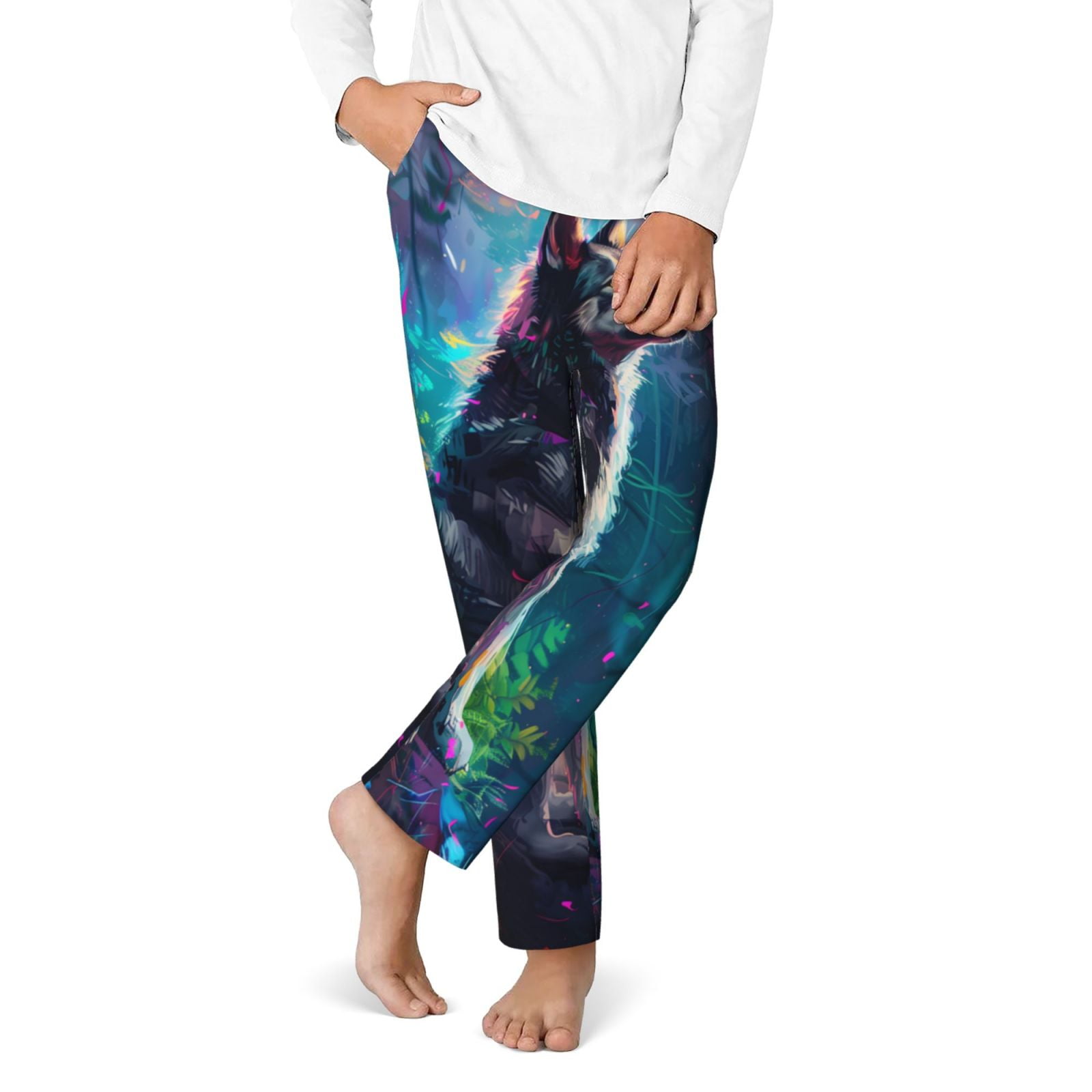 Rocae Colorful Plant Wolf for Teenagers' Pajama Pants,Girls lounge ...
