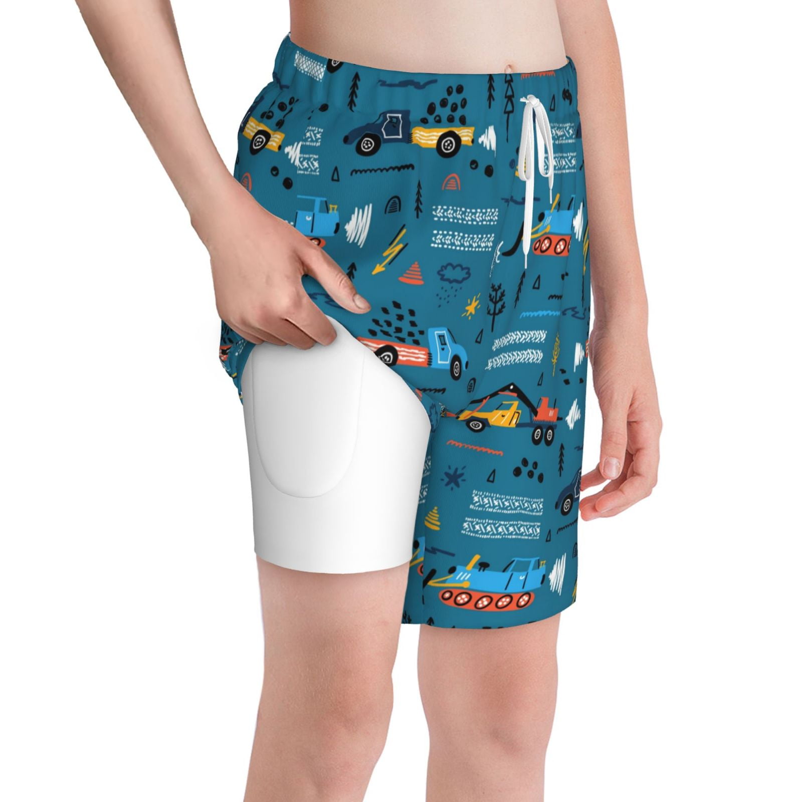 Rocae Construction Trucks for Teen Beach Trunks Boys Swim Trunks with ...