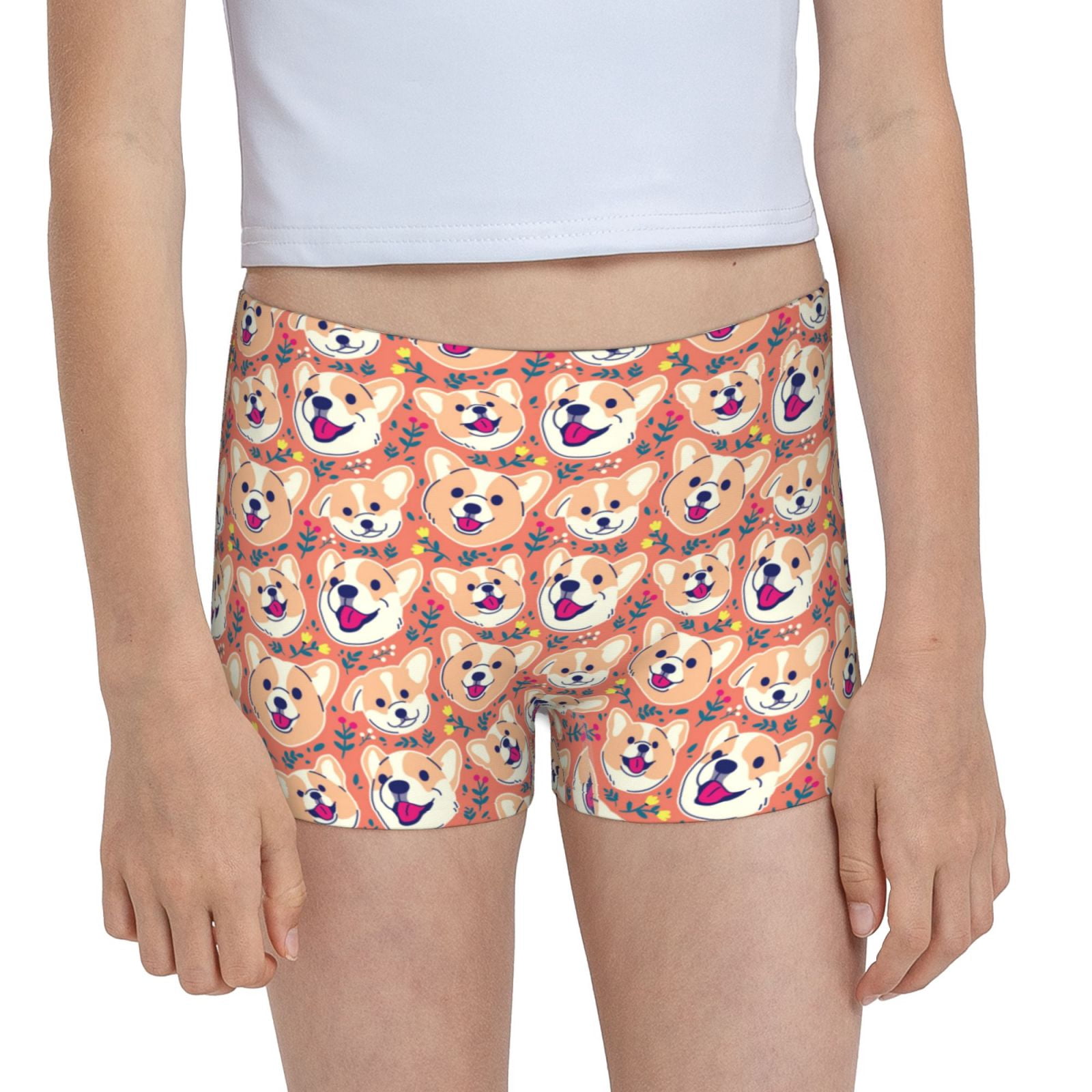 Rocae Corgi Head with Floal for Girls' Cotton Boxer Briefs, Soft Mid ...