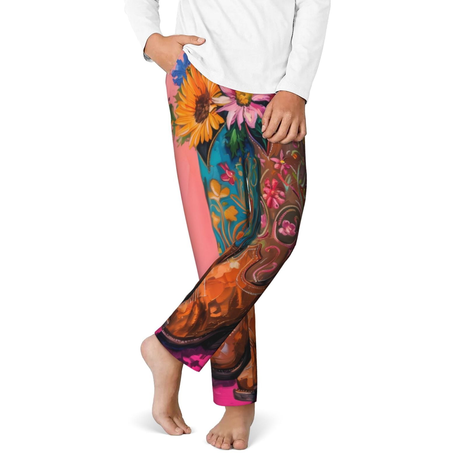 Rocae Cowboy Boots With Flowers for Teenagers' Pajama Pants,Girls ...