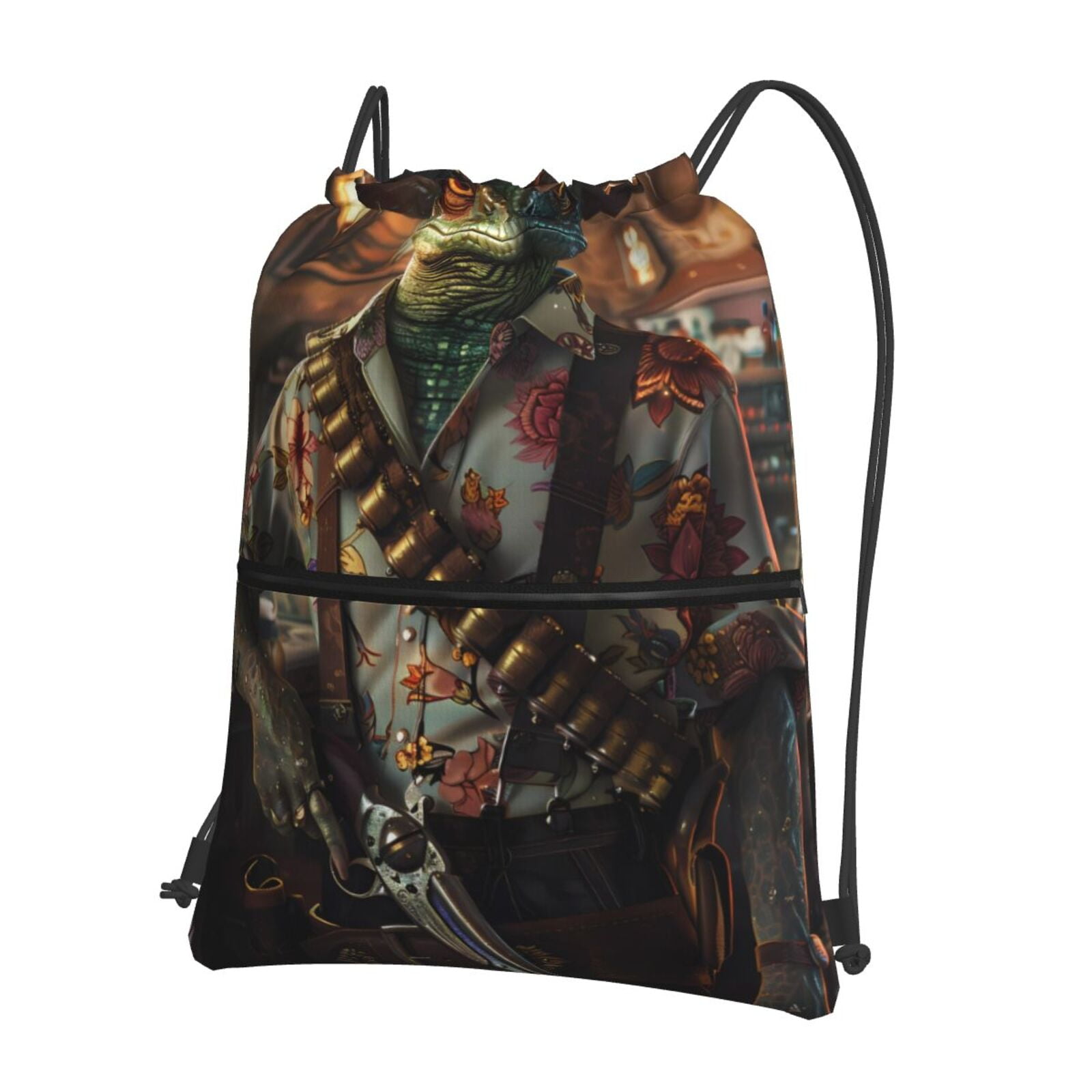 Rocae Cowboy Iguana Floral Shirt for Drawstring zipper Backpack Gym ...