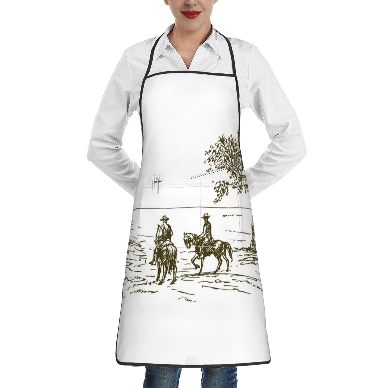 Rocae Cowboys Riding A Horse Near A Tree for Kitchen Aprons for Women ...