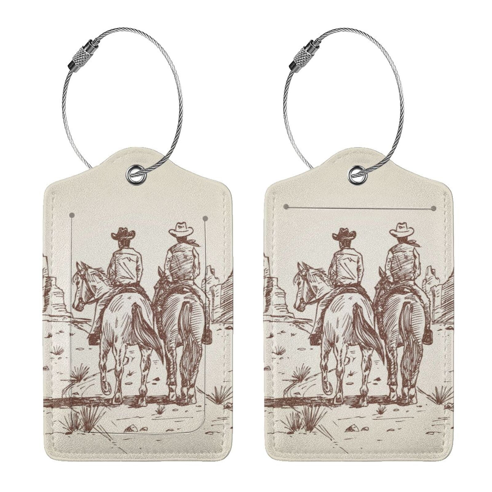 Rocae Cowboys Riding Horses for Leather Luggage Baggage Tags ID Label ...