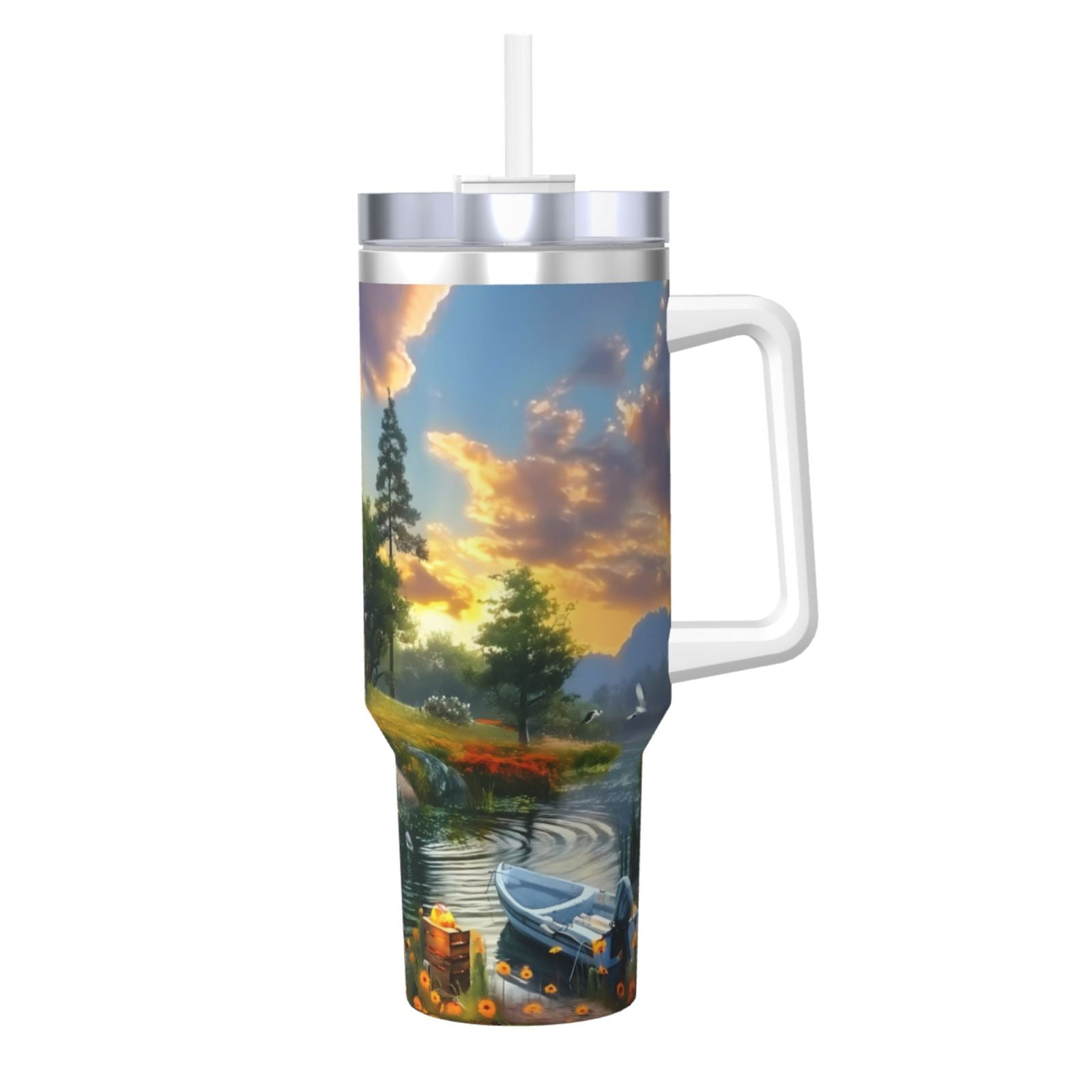 Rocae Cozy Cottage Lakeside Sunset for 40OZ Ice Bully With Handle Keeps ...