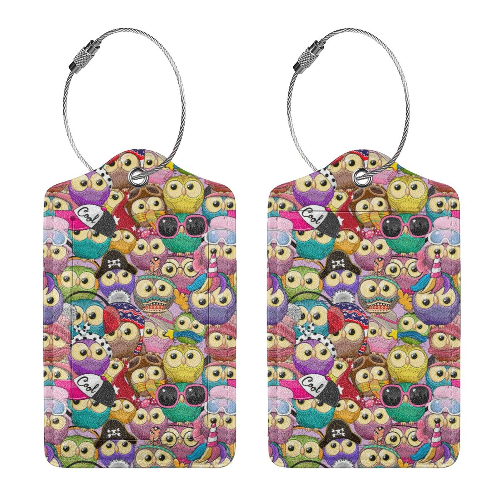Rocae Cute Cartoon Owls for Leather Luggage Baggage Tags ID Label ...