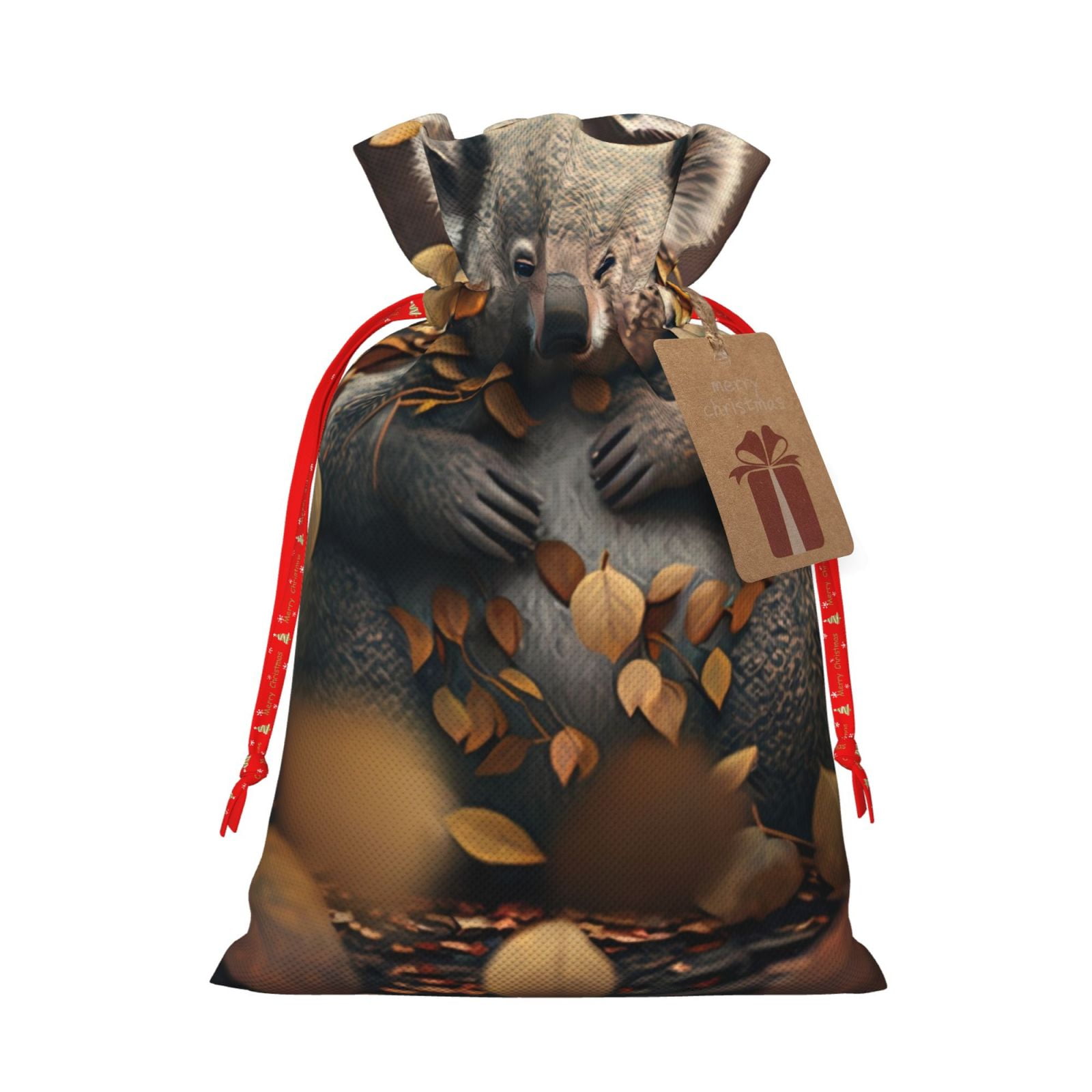Rocae Cute Fallen Leaf Koala for Christmas Drawstring Linen Gift Bag ...
