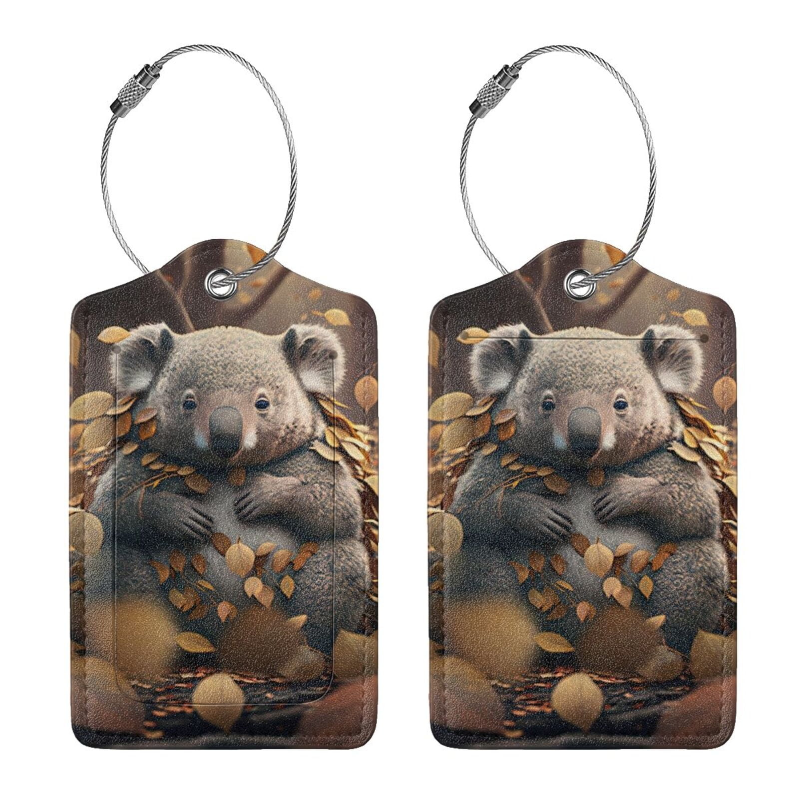 Rocae Cute Fallen Leaf Koala for Leather Luggage Baggage Tags ID Label ...