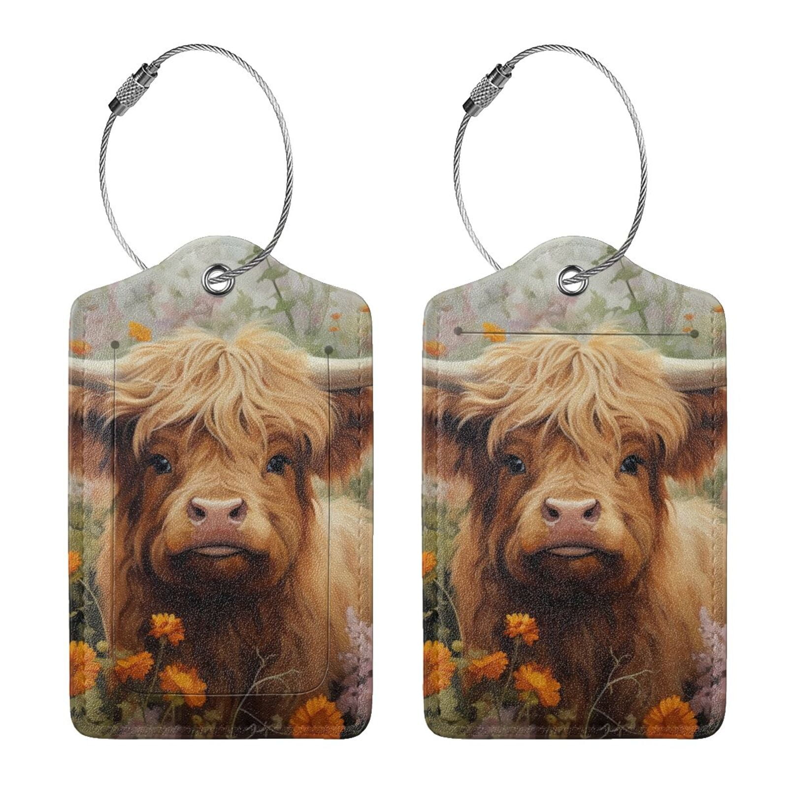 Rocae Cute Floral Cow for Leather Luggage Baggage Tags ID Label Privacy ...