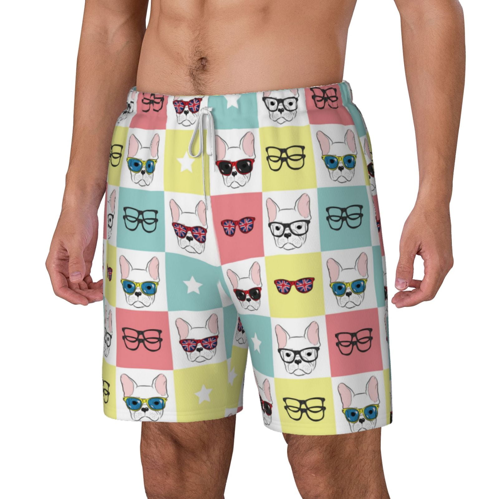 Rocae Cute French Bulldog for Men's Swim Trunks Quick Dry With Two Side ...