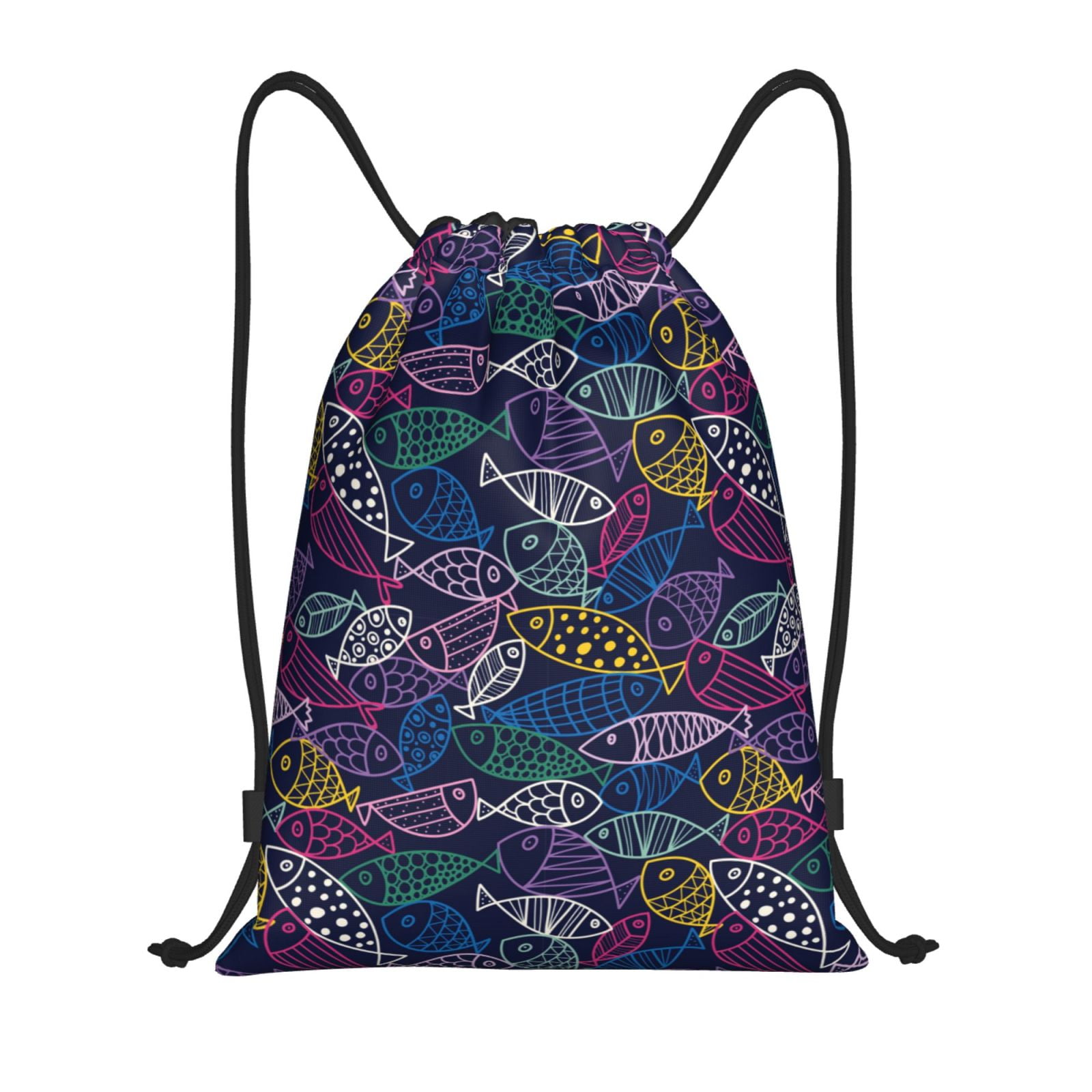 Rocae Cute Line Fish for Gym Bag Drawstring Bags Gym Backpack for Gym ...