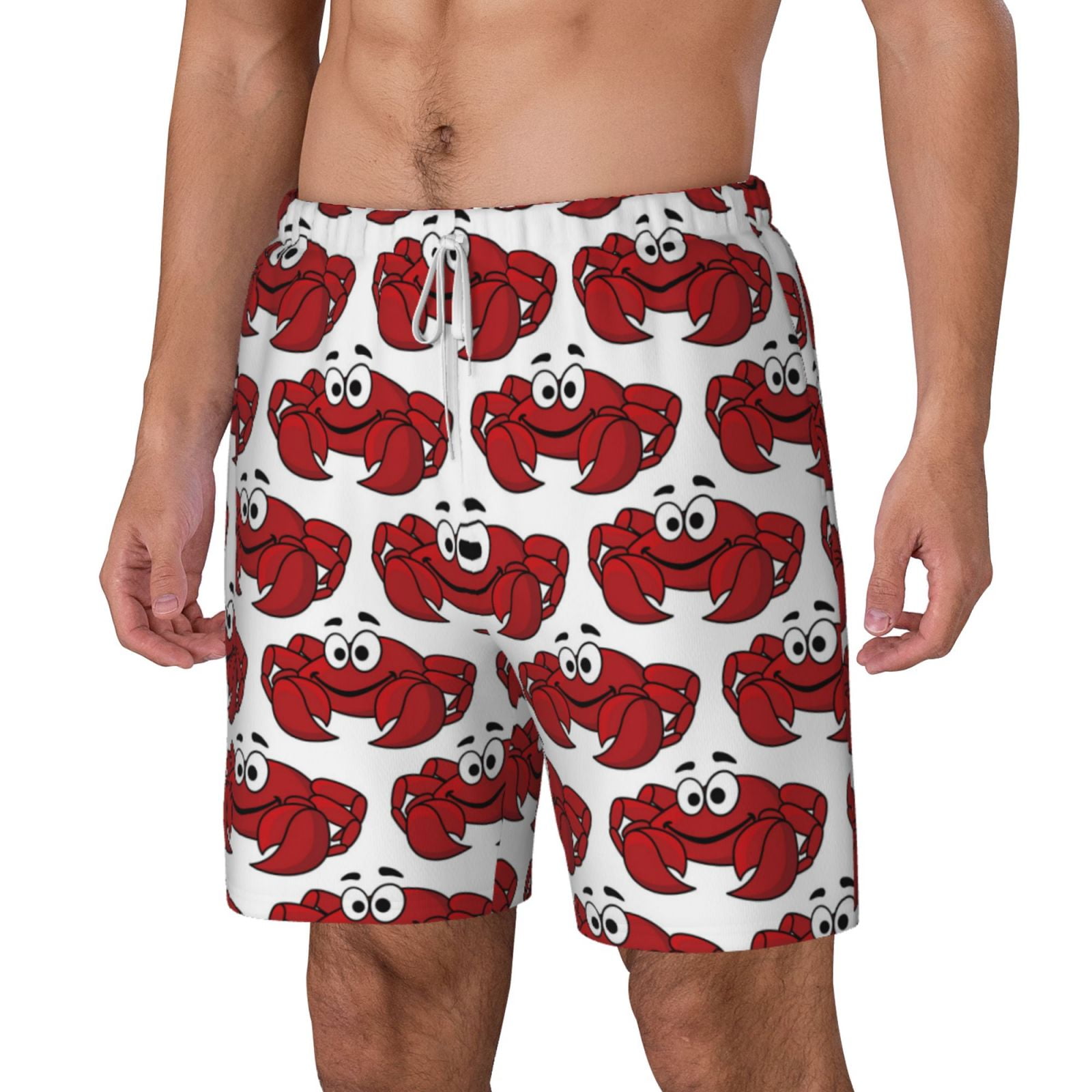 Rocae Cute Red Crab for Men's Swim Trunks Quick Dry With Two Side ...