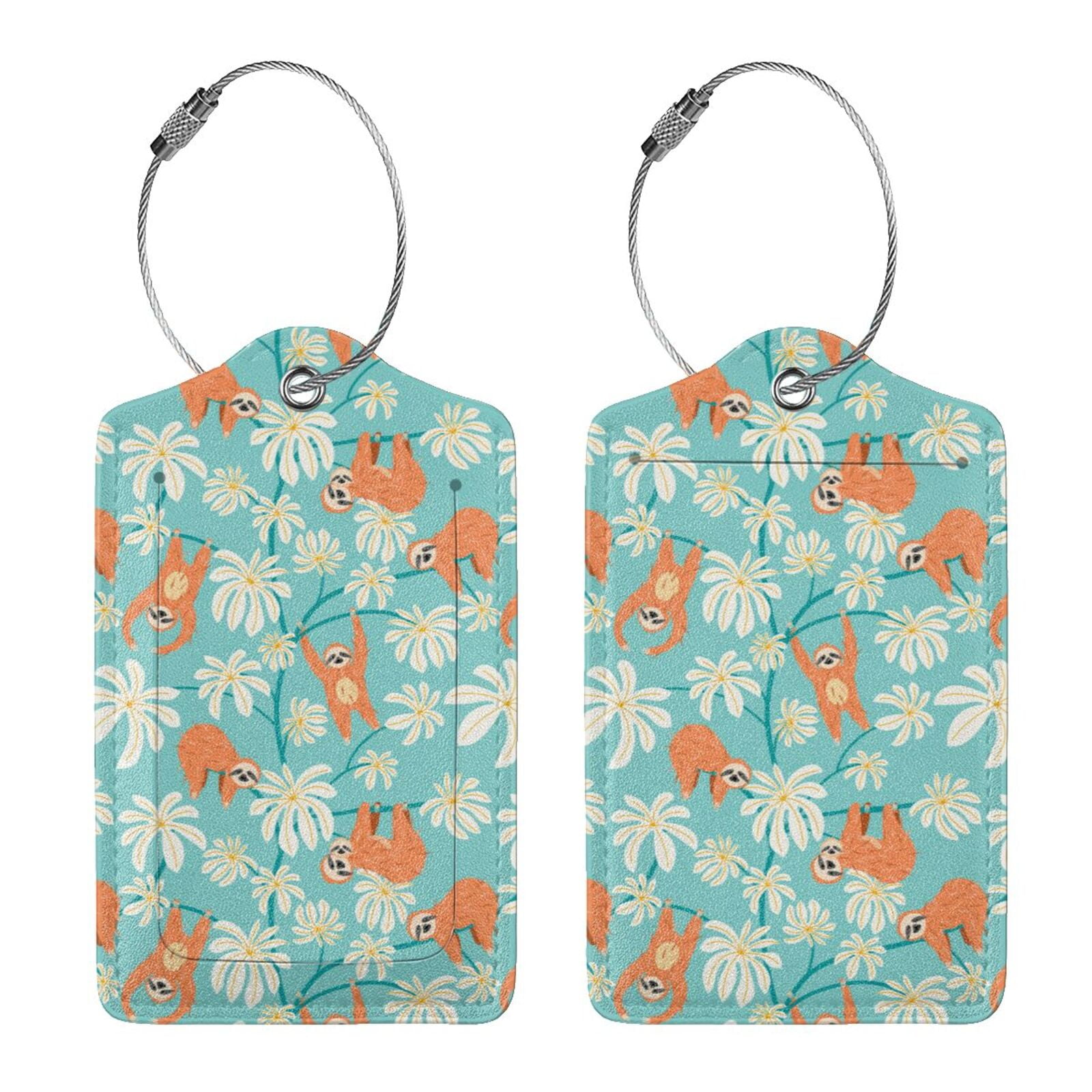 Rocae Cute Sloth on Floral Tree for Leather Luggage Baggage Tags ID ...