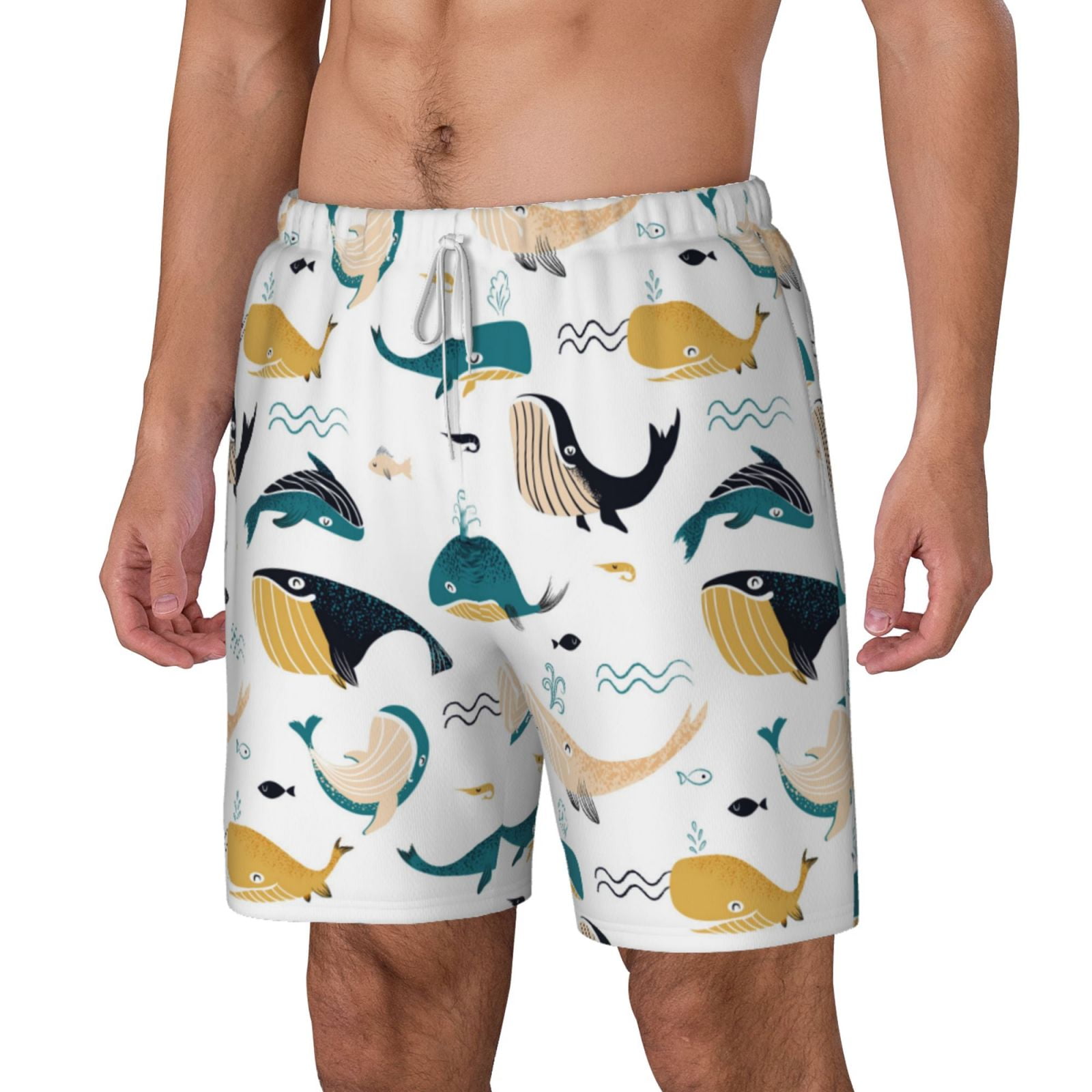 Rocae Cute Whale for Men's Swim Trunks Quick Dry With Two Side Pockets ...