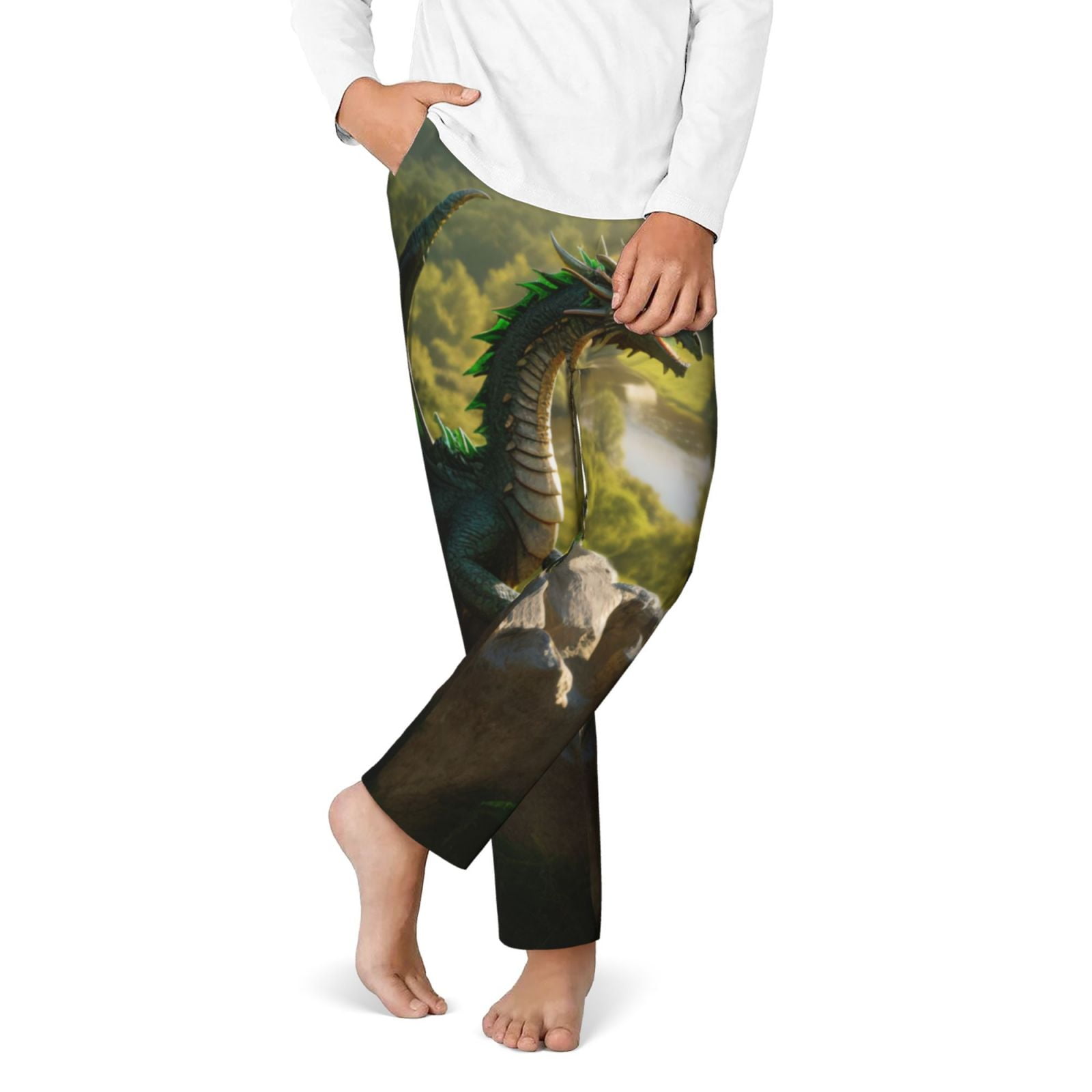 Rocae Deep Forest Stone Green Dragon for Teenagers' Pajama Pants,Girls ...