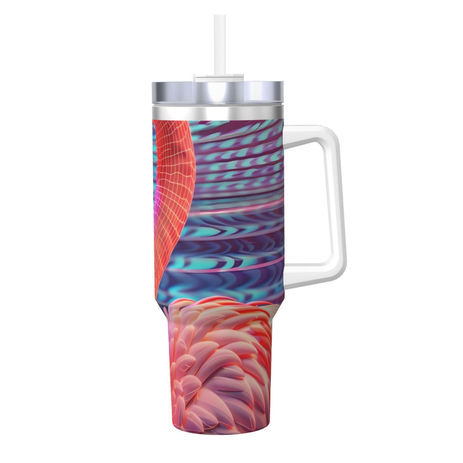 Rocae Digital Flamingo Vibrant Art for 40OZ Ice Bully With Handle Keeps ...