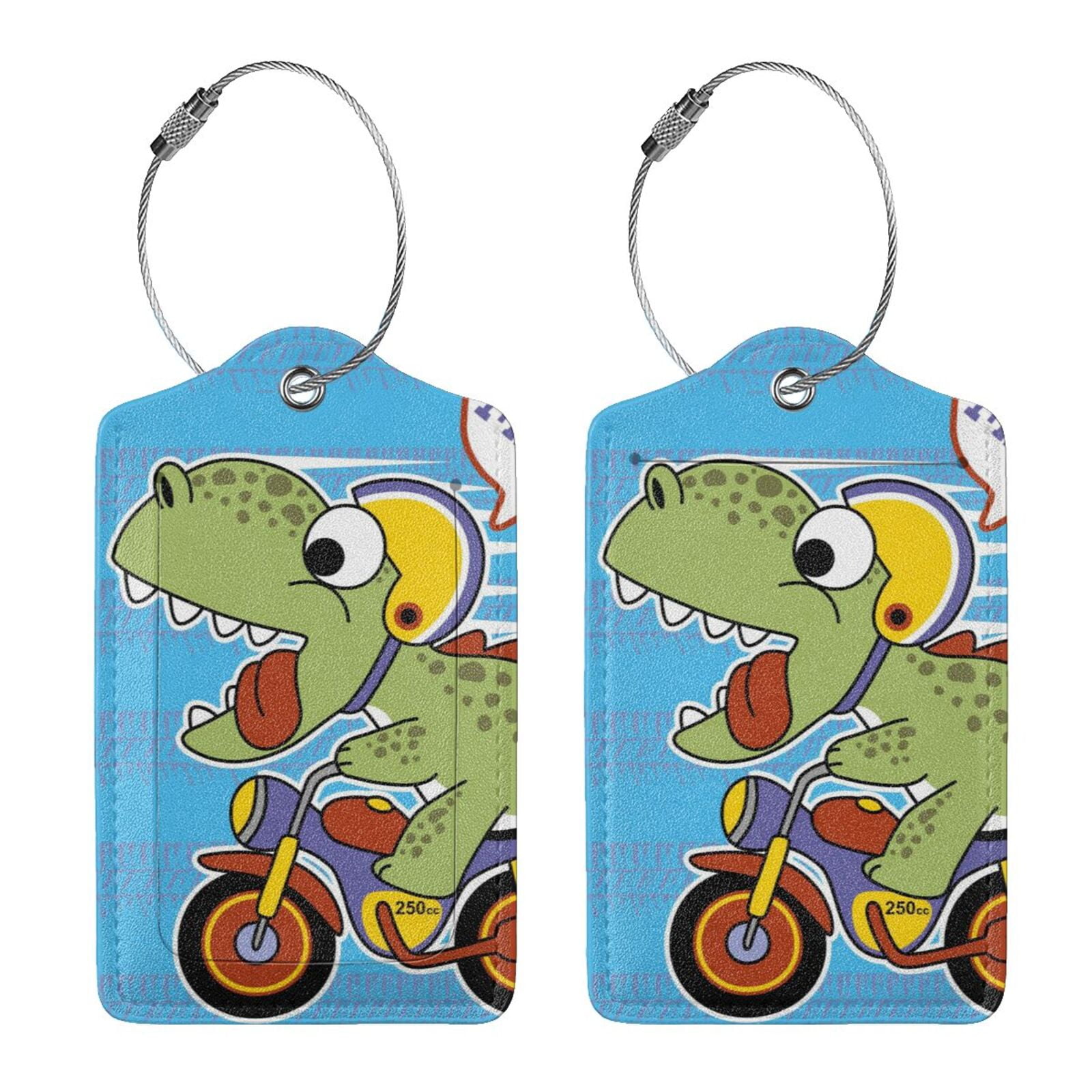 Rocae Dinosaur Riding a Motorcycle for Leather Luggage Baggage Tags ID ...