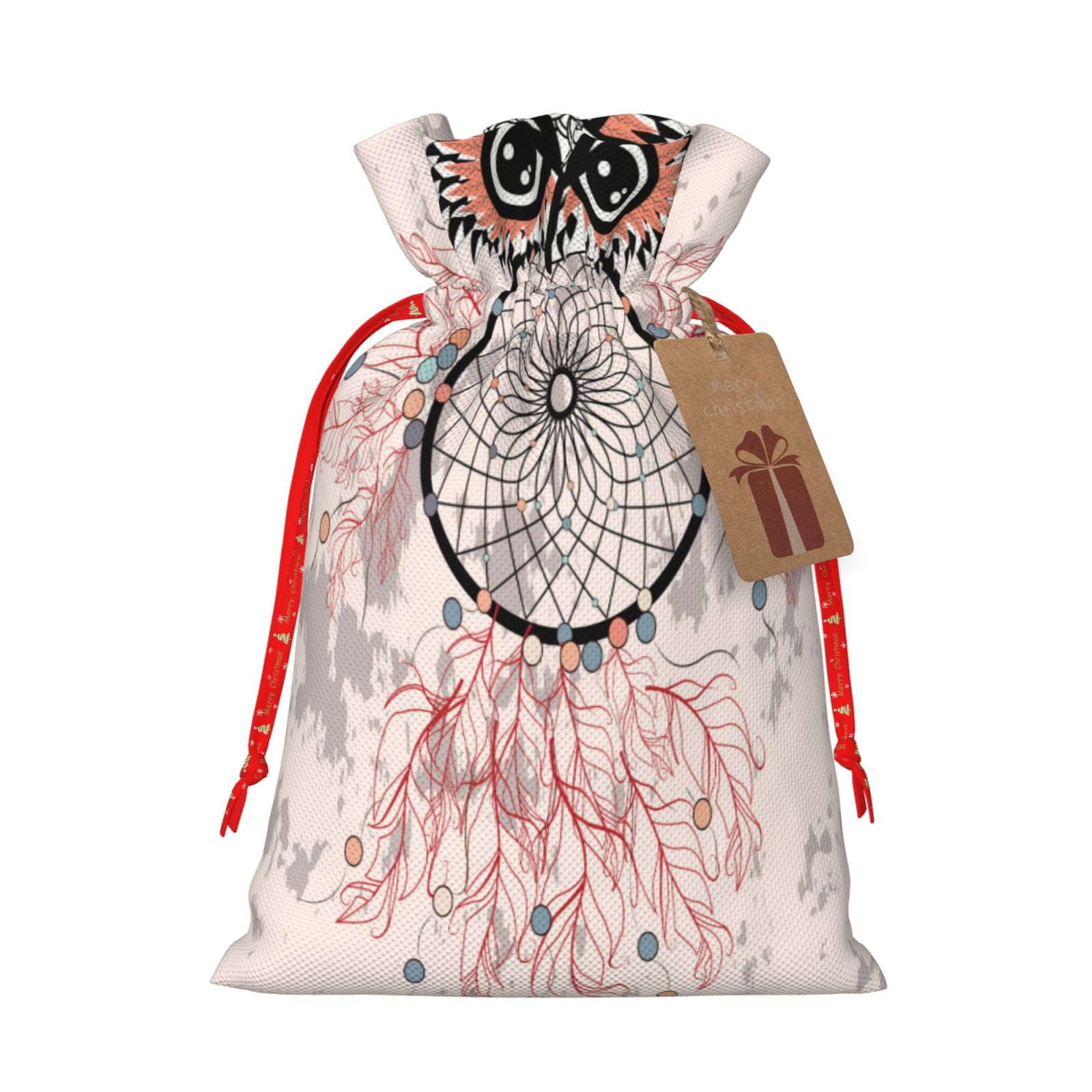 Rocae Dreamcatcher With Owl for Christmas Drawstring Linen Gift Bag ...