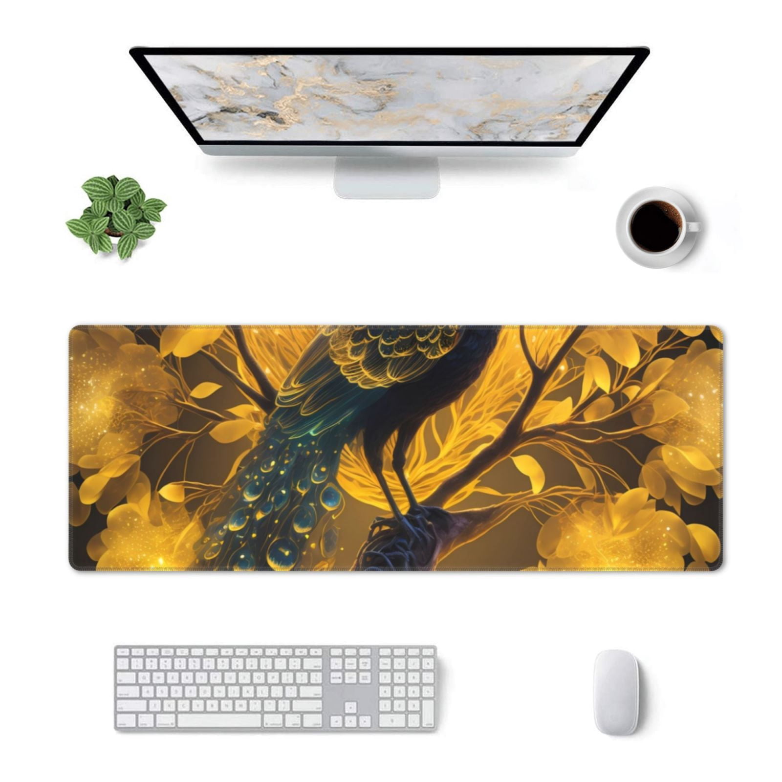 Rocae Elegant Gold Leaf Peacock for Gaming Mouse Pad, Mouse Pad Large ...