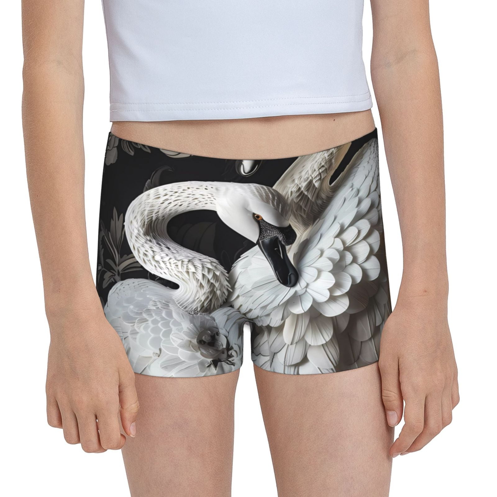 Rocae Elegant Swans Black Background for Girls' Cotton Boxer Briefs ...