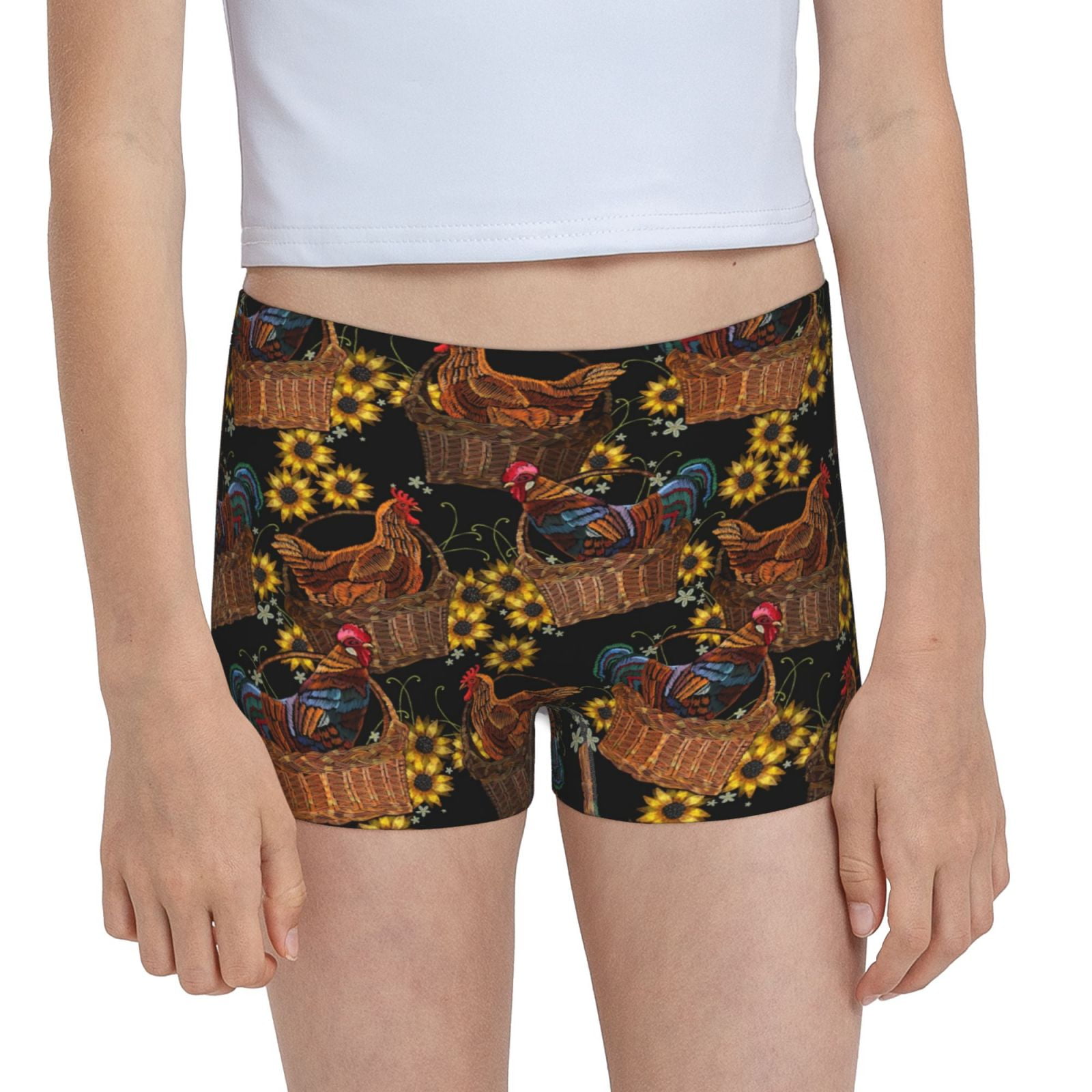 Rocae Embroidery Chicken Rooster And Sunflowers for Girls' Cotton Boxer ...