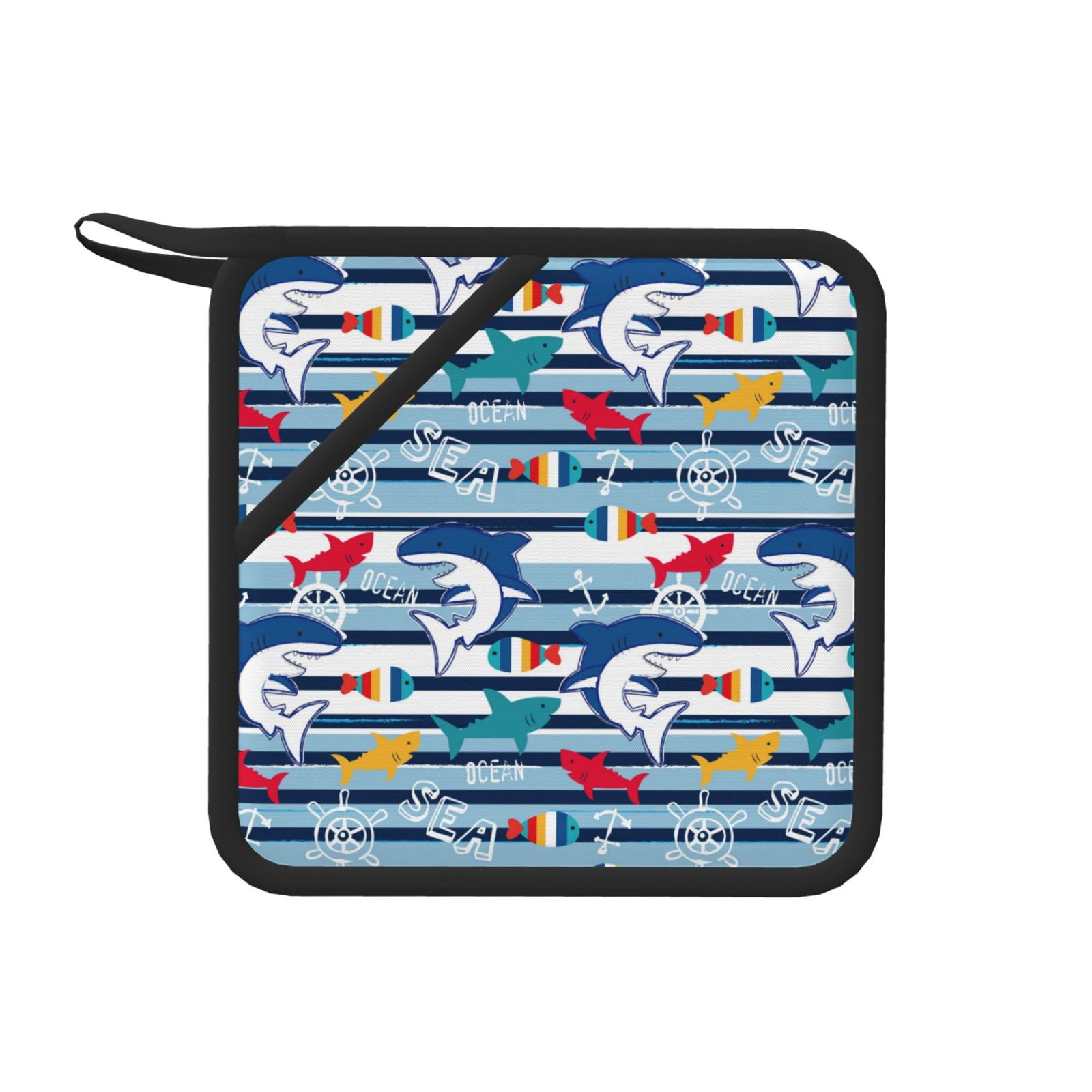 Rocae Fish And Shark for Square Silicone Anti-scalding Mat Trivet Hot ...