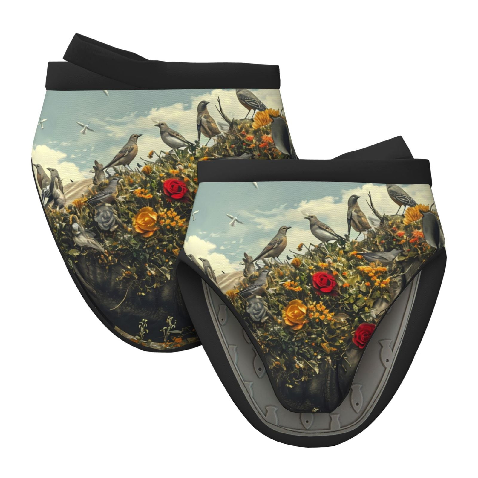 Rocae Floral Rhino With Birds for Mini Oven Mitts Rubber Oven Glove ...