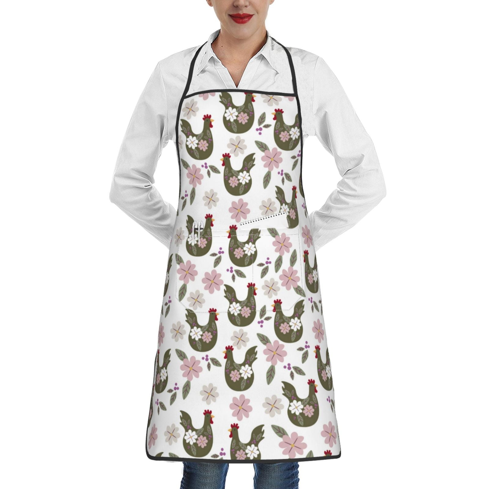 Rocae Flowe Rooster for Kitchen Aprons for Women Adjustable Cooking ...