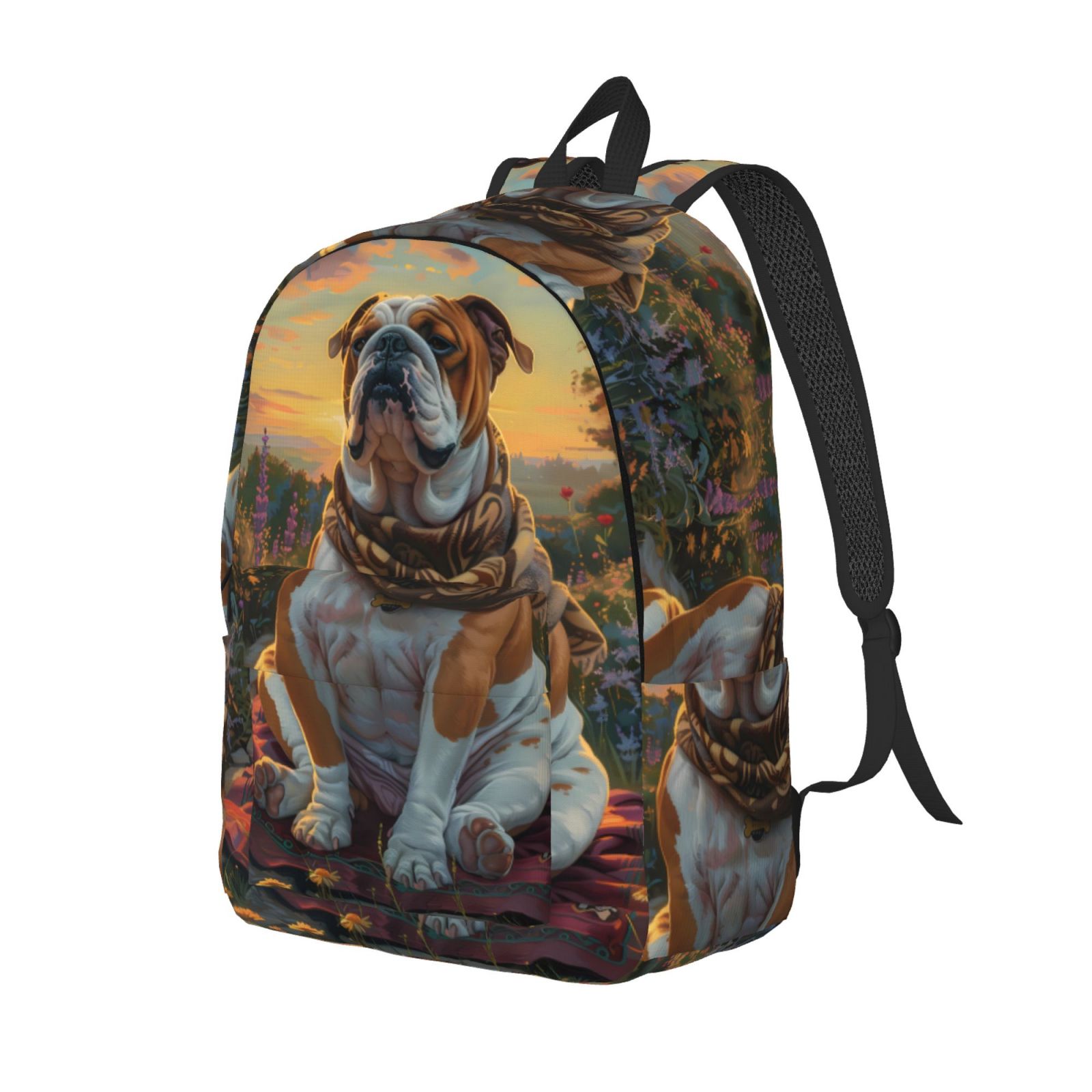 Rocae Flower Field Cute Bulldog for Canvas College Laptop Backpack for ...