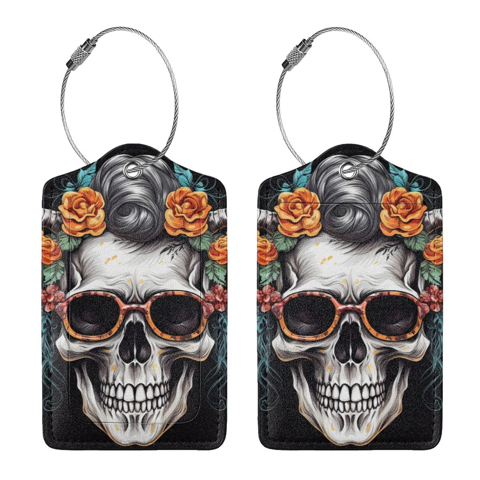 Rocae Flower Horn Skull A for Leather Luggage Baggage Tags ID Label ...