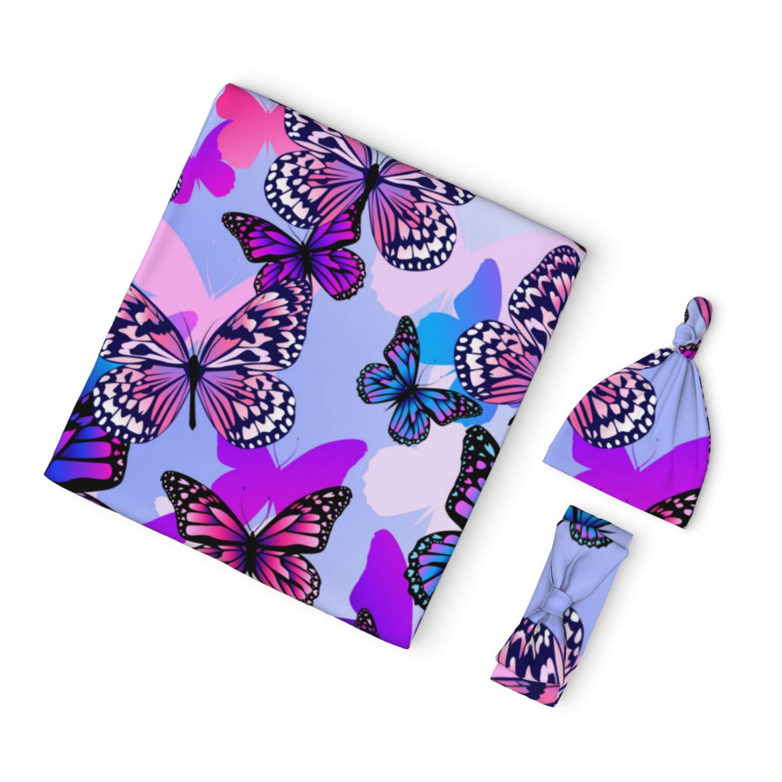 Rocae Flying Butterflies for Newborn Swaddle Set with Matching Beanie ...