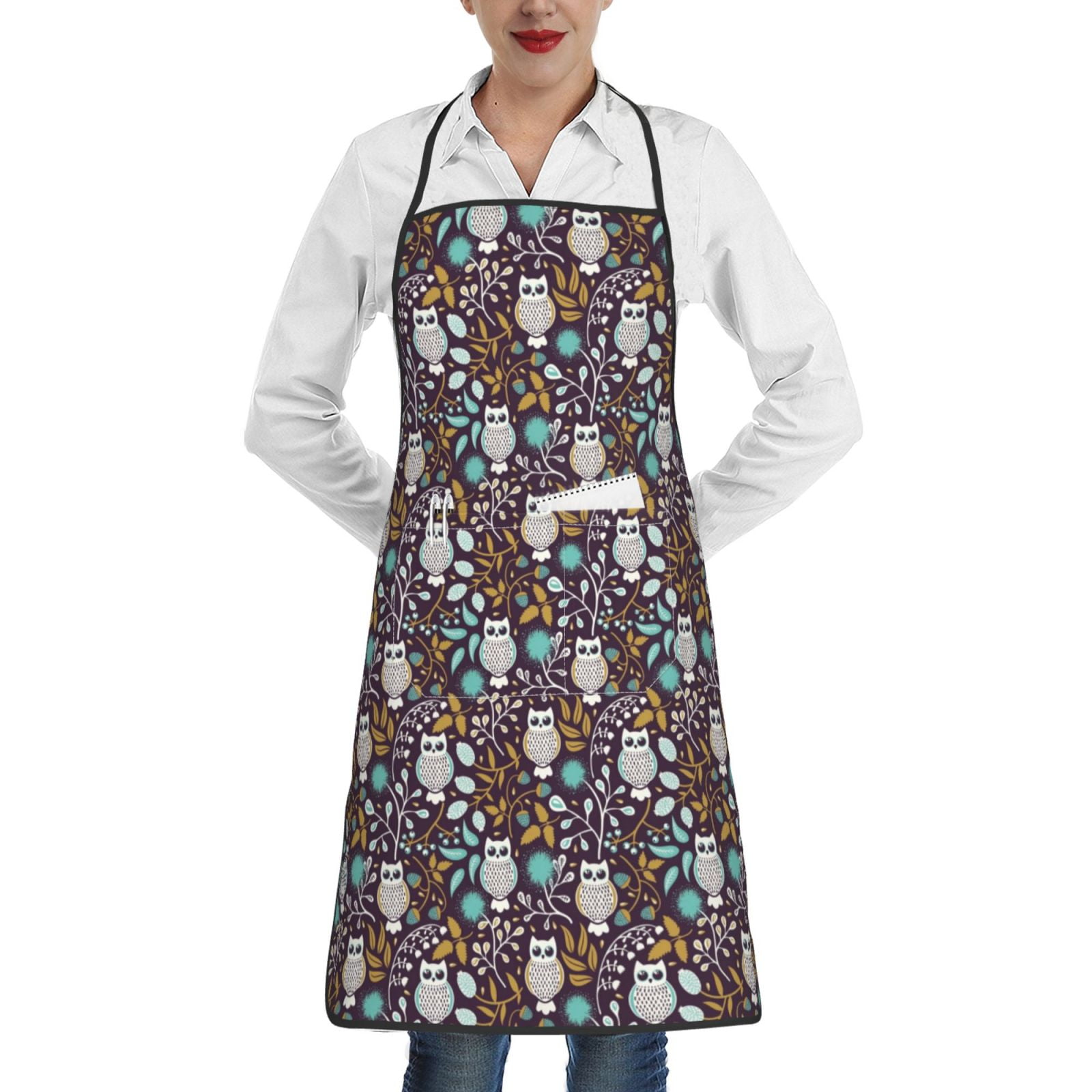 Rocae Forest Cute Owl for Kitchen Aprons for Women Adjustable Cooking ...