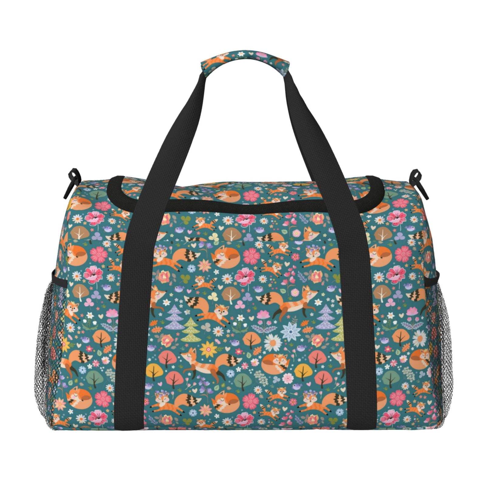 Rocae Foxes and Birds in Forest Print Hand Travel Bag Travel Duffel Bag ...